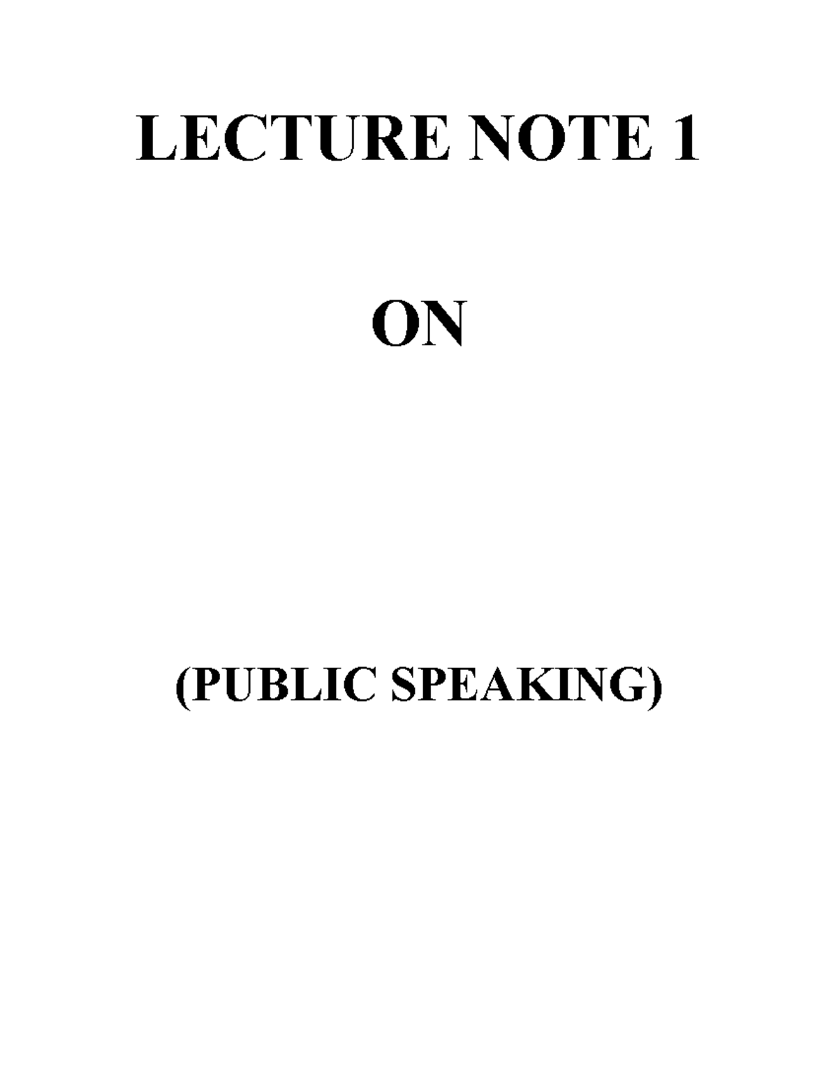 Lecture NOTE 1 Public Speaking - LECTURE NOTE 1 ON (PUBLIC SPEAKING ...