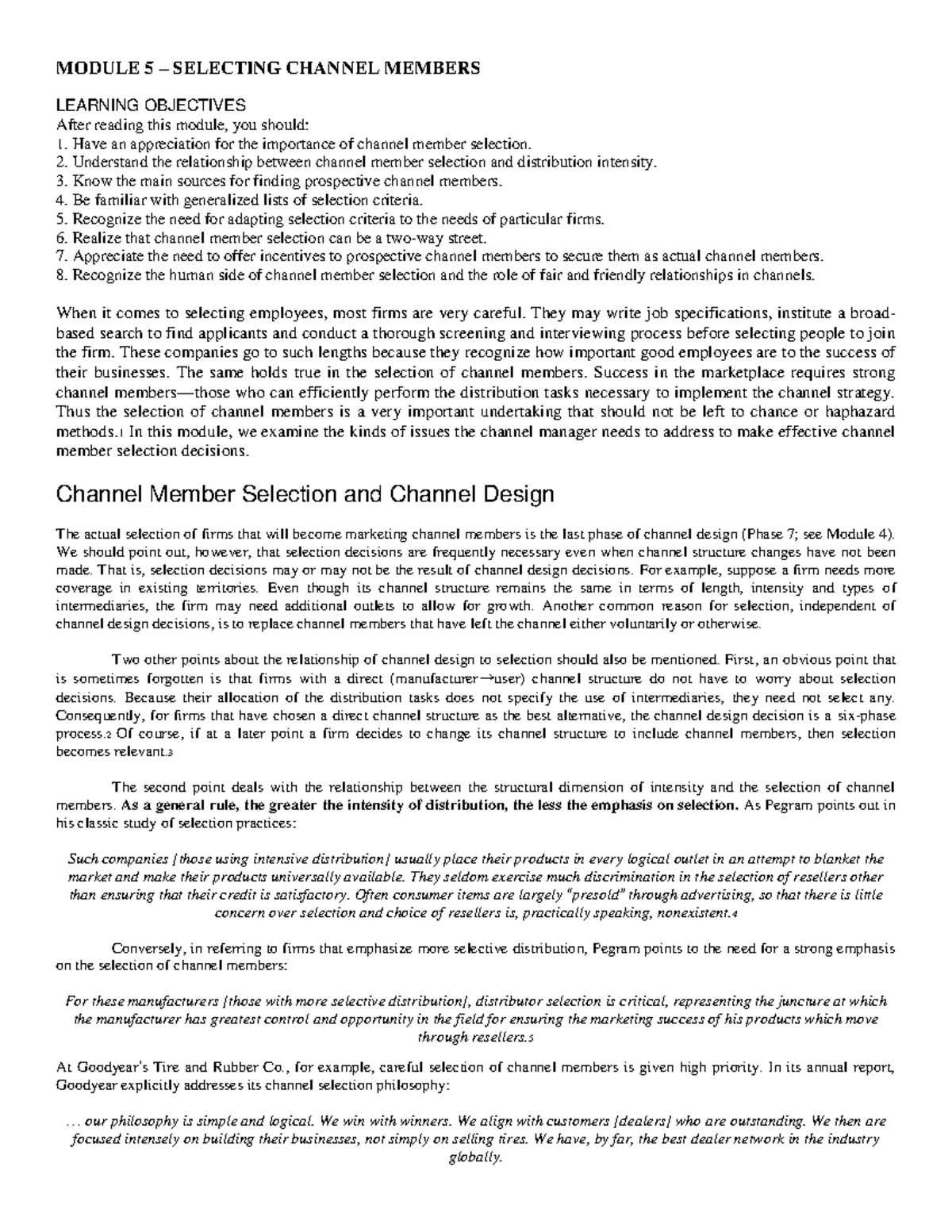 Mktg 3104 - Module 5 - Selecting Channel Members - MODULE 5 – SELECTING ...