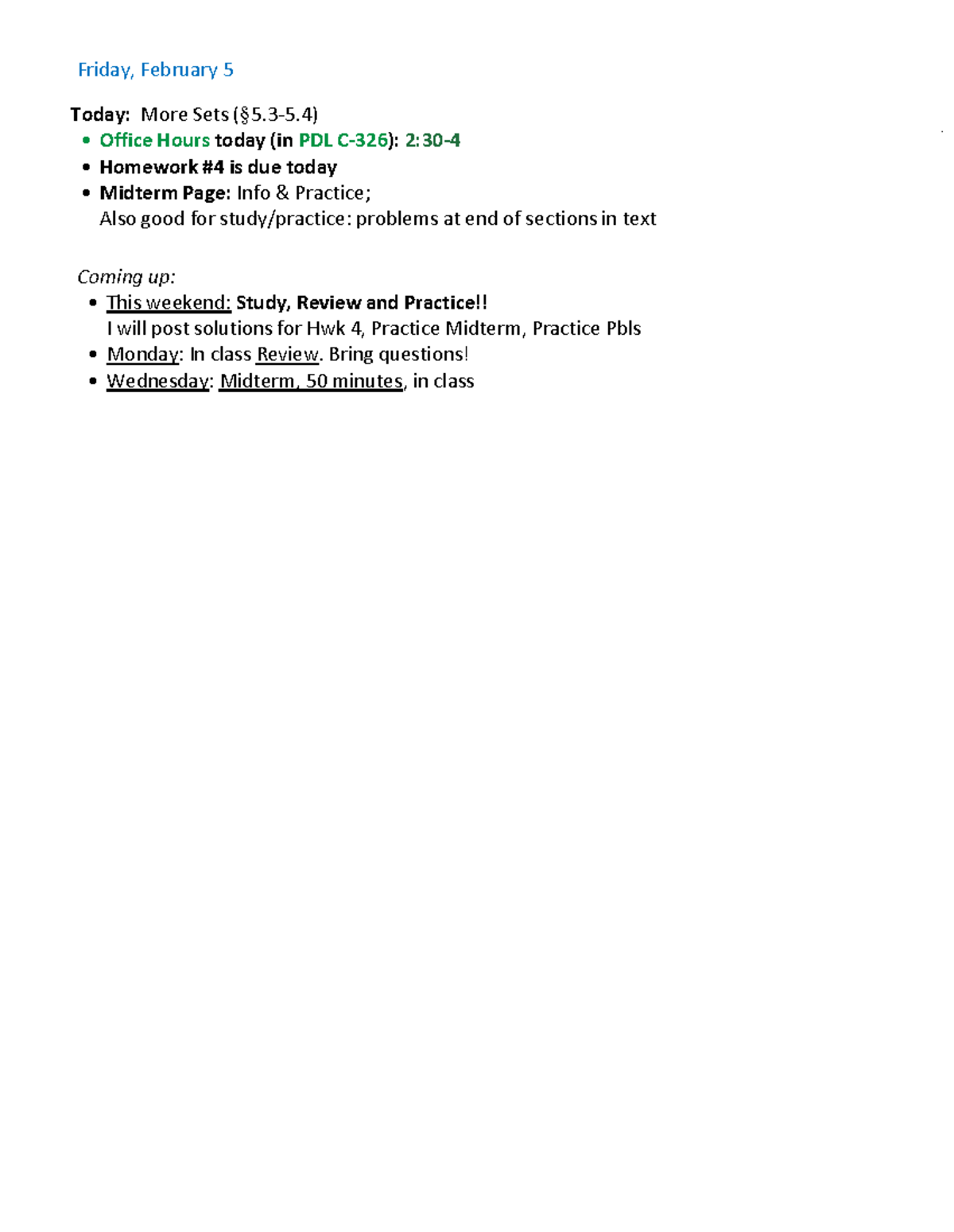 L14 - Lecture notes lecture14 - Friday, February 5 Today: More Sets (§5 ...