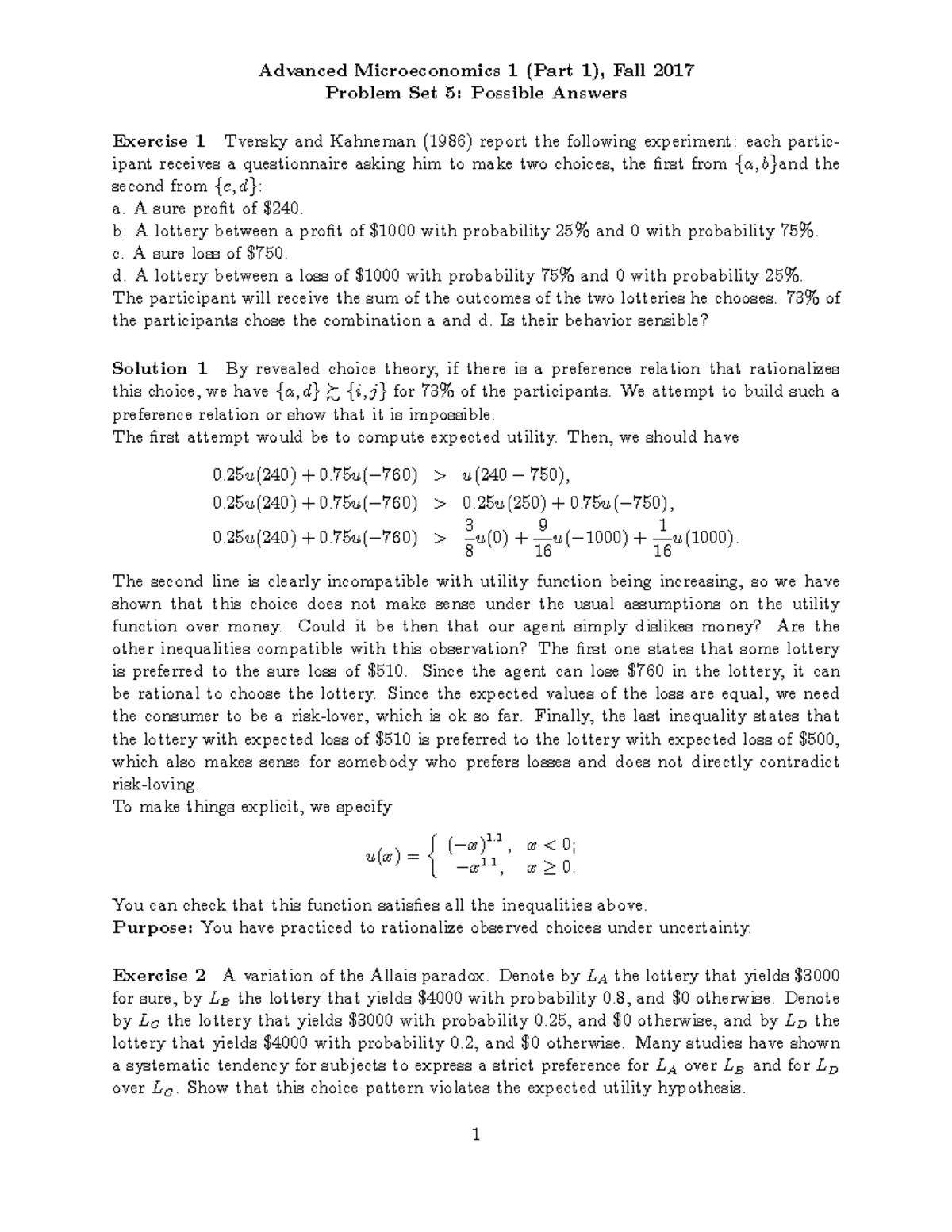17s-ex5 - Advanced Microeconomics 1 (Part 1), Fall 2017 Problem Set 5 ...