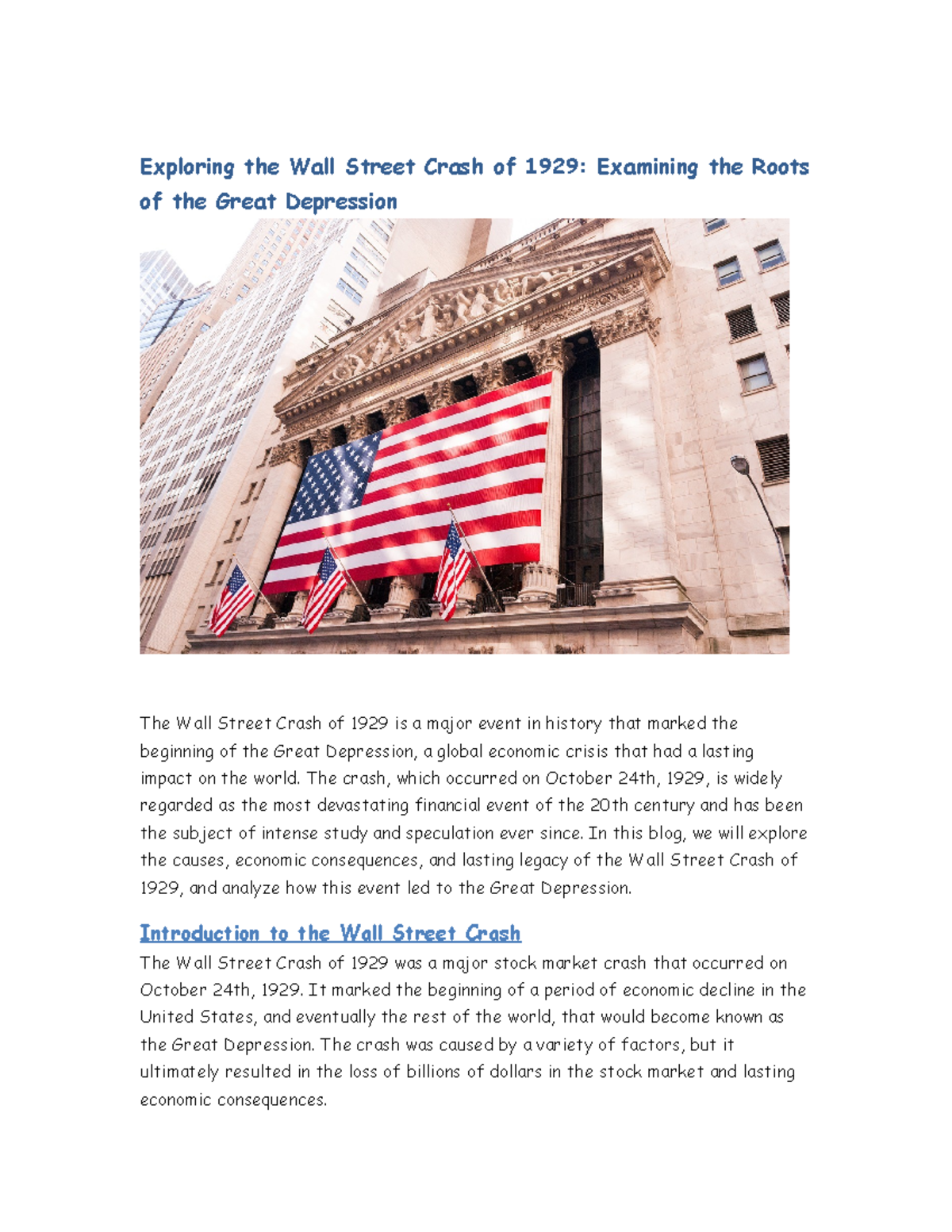 The Wall Street Crash - The crash, which occurred on October 24th, 1929 ...