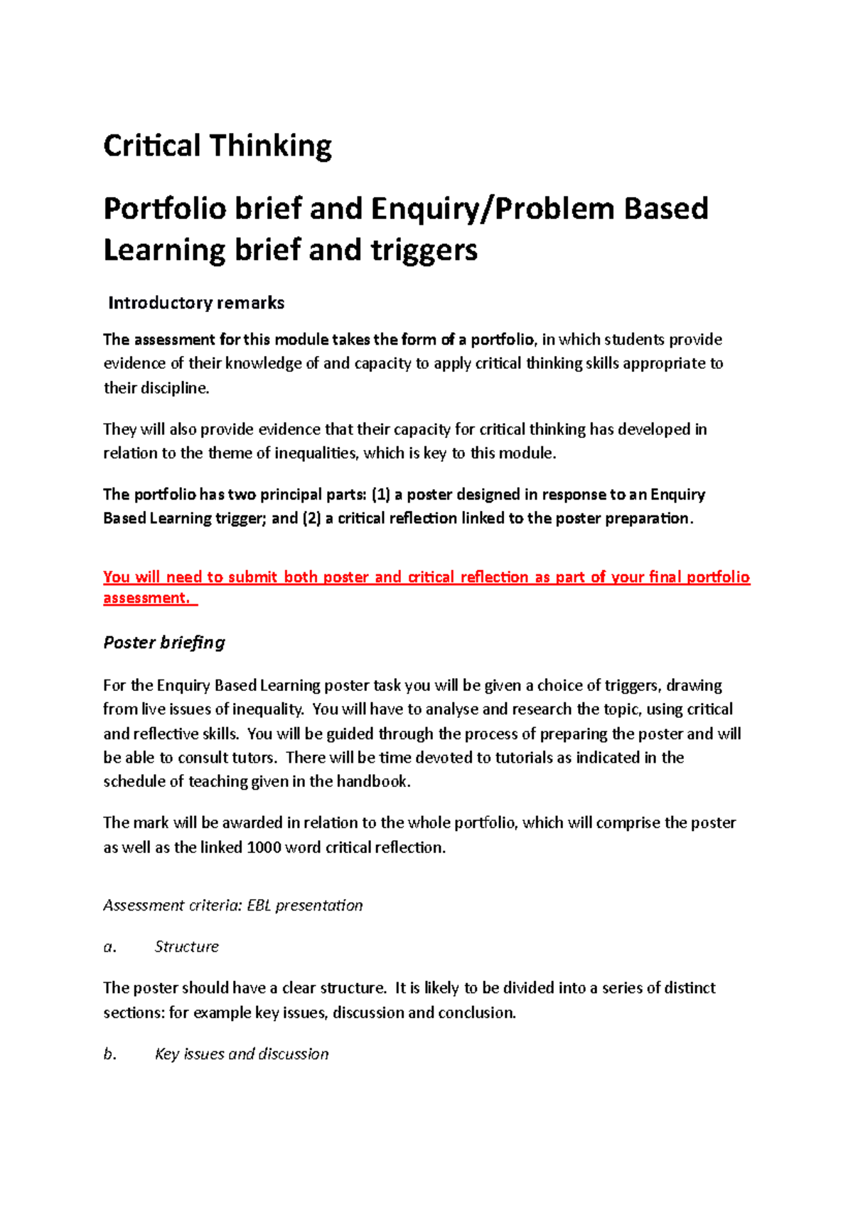 Trigger documents - Critical thinking - Critical Thinking Portfolio ...