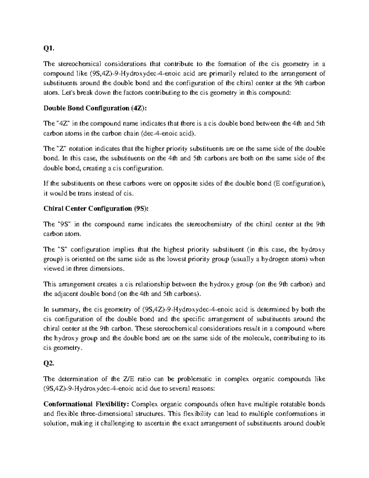 Assignmen T Q1 mad Q4 - Q1. The stereochemical considerations that ...