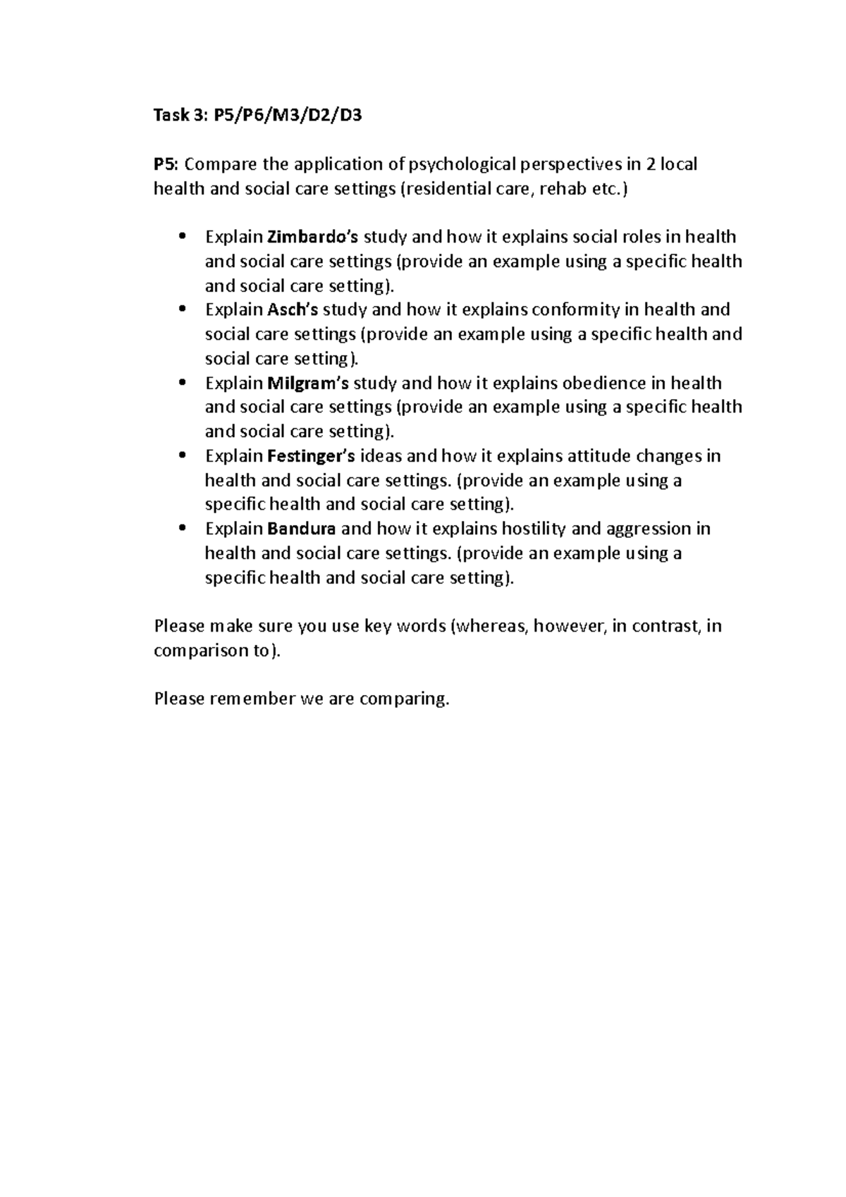 Task sheet. p5 p6 m3 d2 d3 - Task 3: P5/P6/M3/D2/D P5: Compare the ...