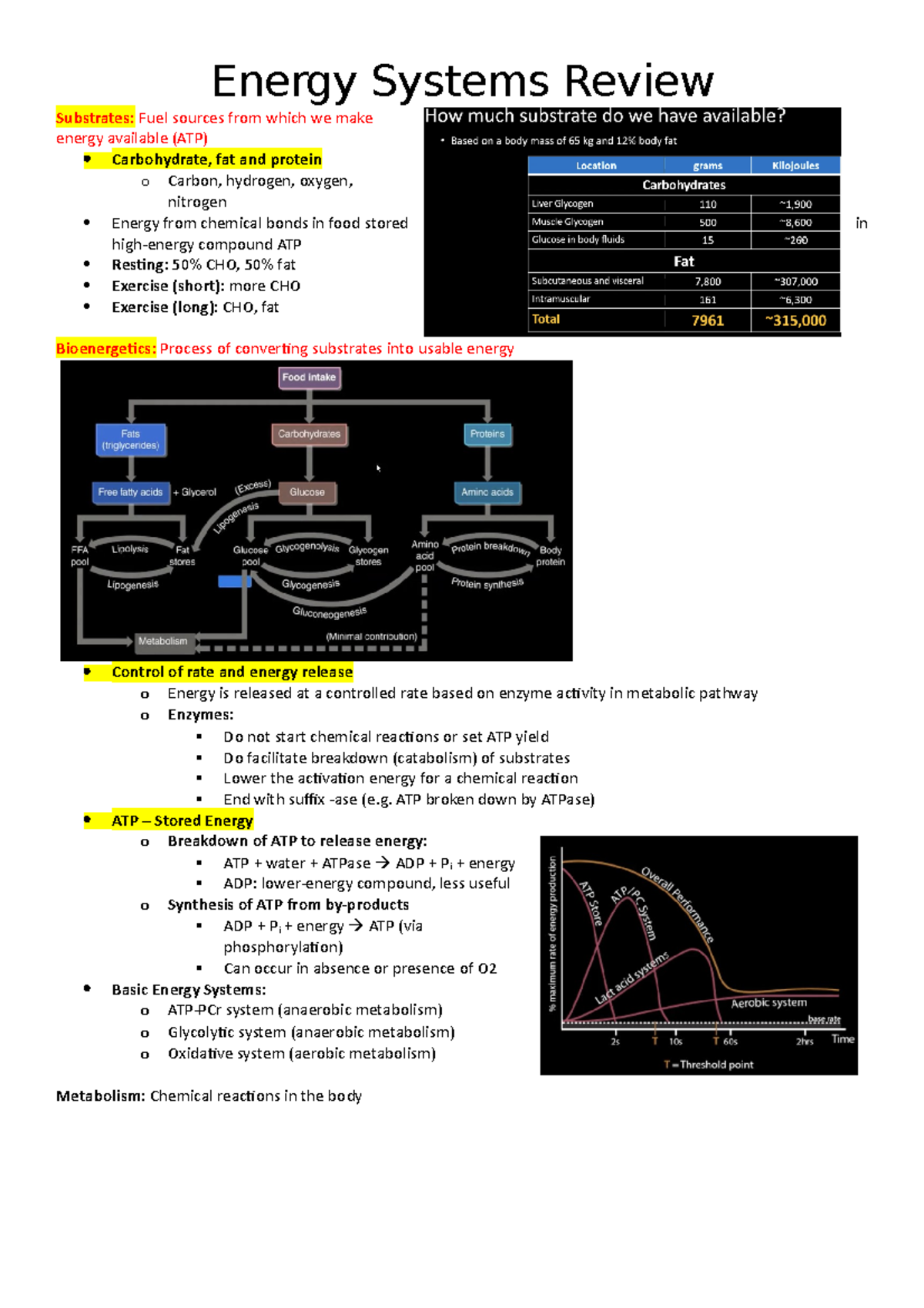 Energy Systems Review - Week 1 notes - Energy Systems Review Substrates ...