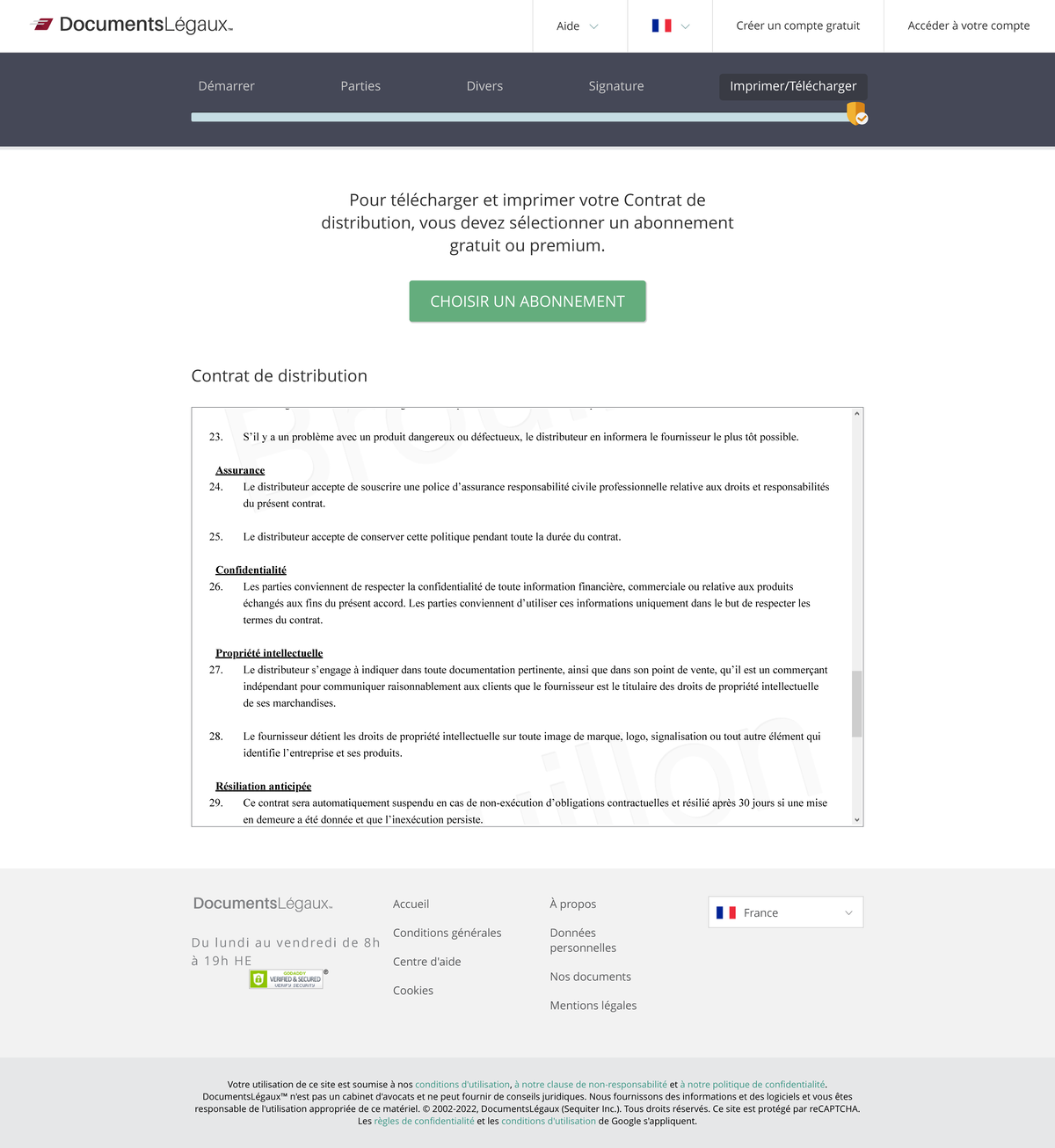 Contrat de distribution (France) Documents Légaux 4 - Aide Créer un ...