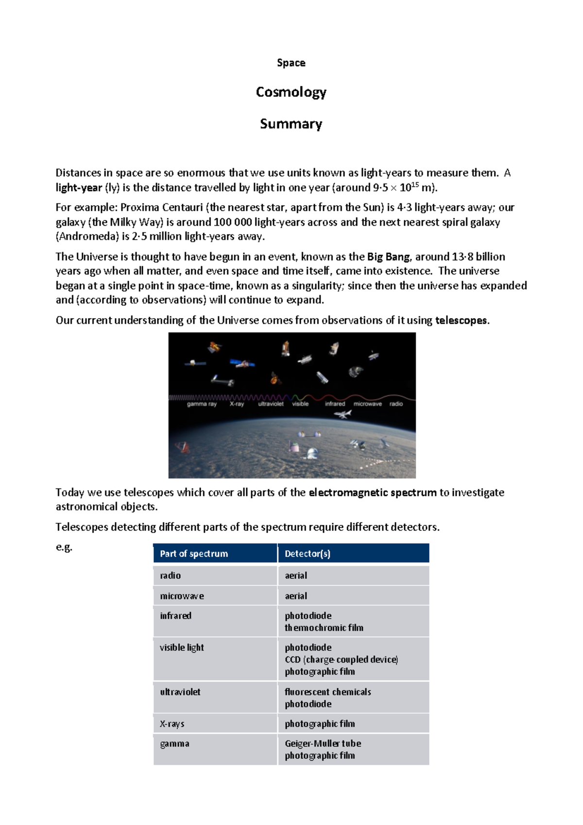 Cosmology - Space Cosmology Summary Distances in space are so enormous ...