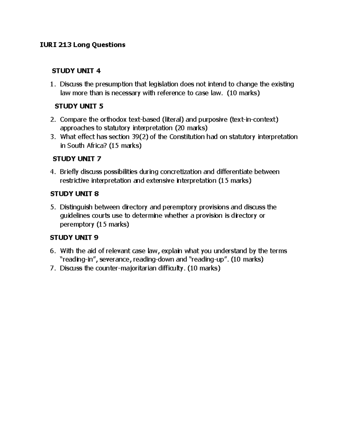 IURI 213 Long Questions - IURI 213 Long Questions STUDY UNIT 4 Discuss ...