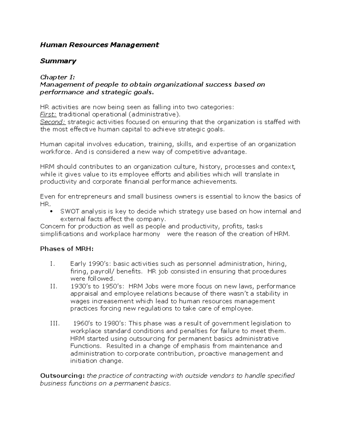 HRM Summary - Lecture notes 1-4 - Human Resources Management Summary ...