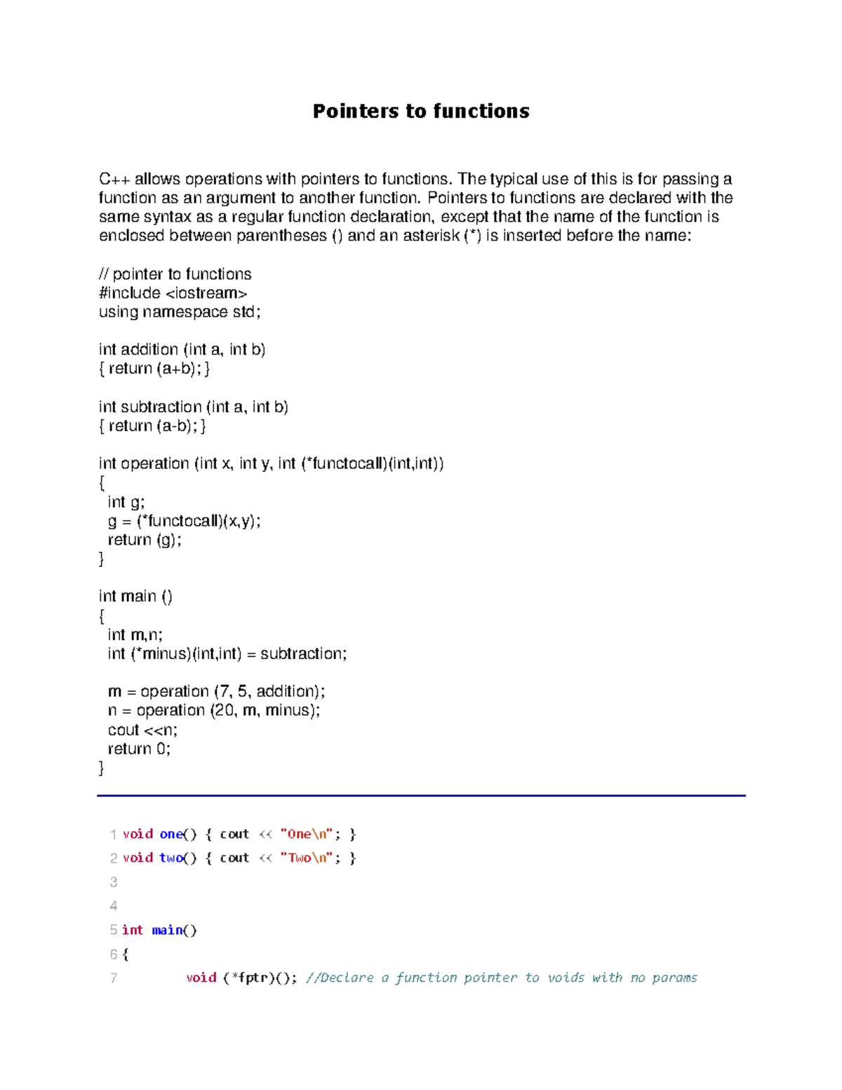 Pointers To Functions The Typical Use Of This Is For Passing A