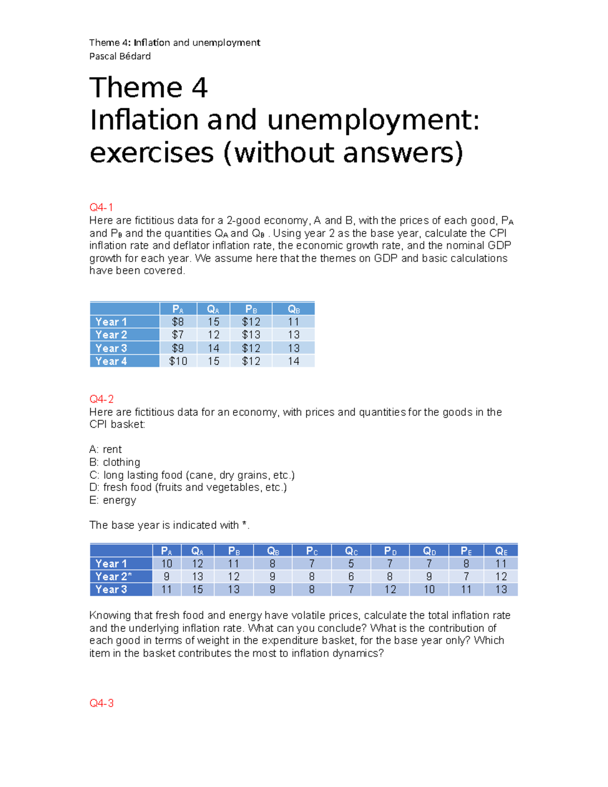 04exercices inflation Et Chomage en - Pascal Bédard Theme 4 Inflation ...