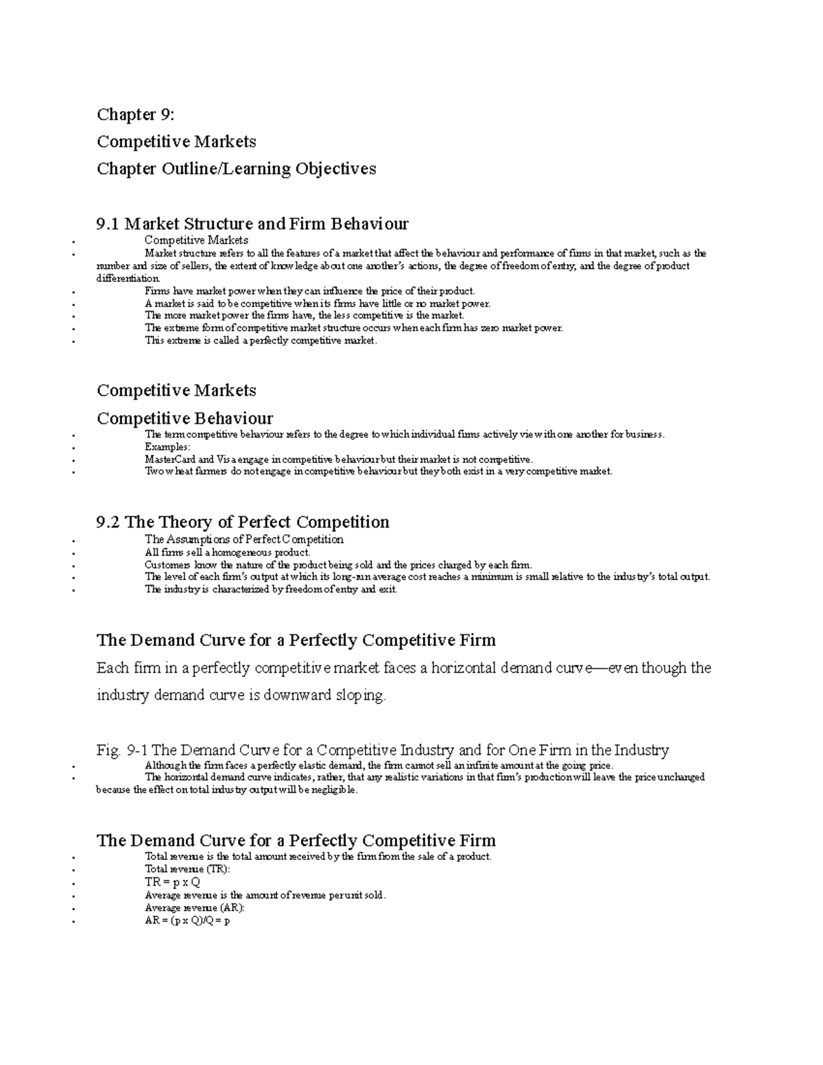 Chapter 9 - Summary Microeconomics - Chapter 9: Competitive Markets ...