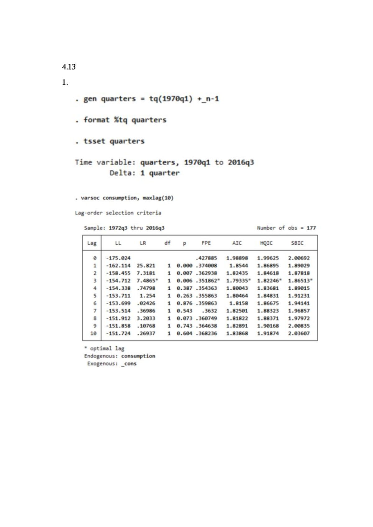Stata bài tập ptdl - 4 1. gen quarters tq(1970q1) format quarters ...