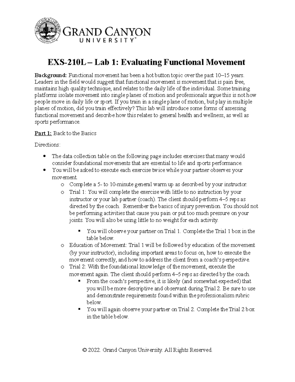 LAB 1- Evaluating Functional Movement - EXS-210L – Lab 1: Evaluating ...