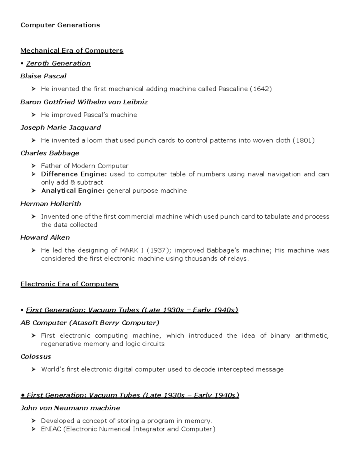 Computer History - COMSCI 1100 - IT Fundamentals - Computer Generations Mechanical Era of ...