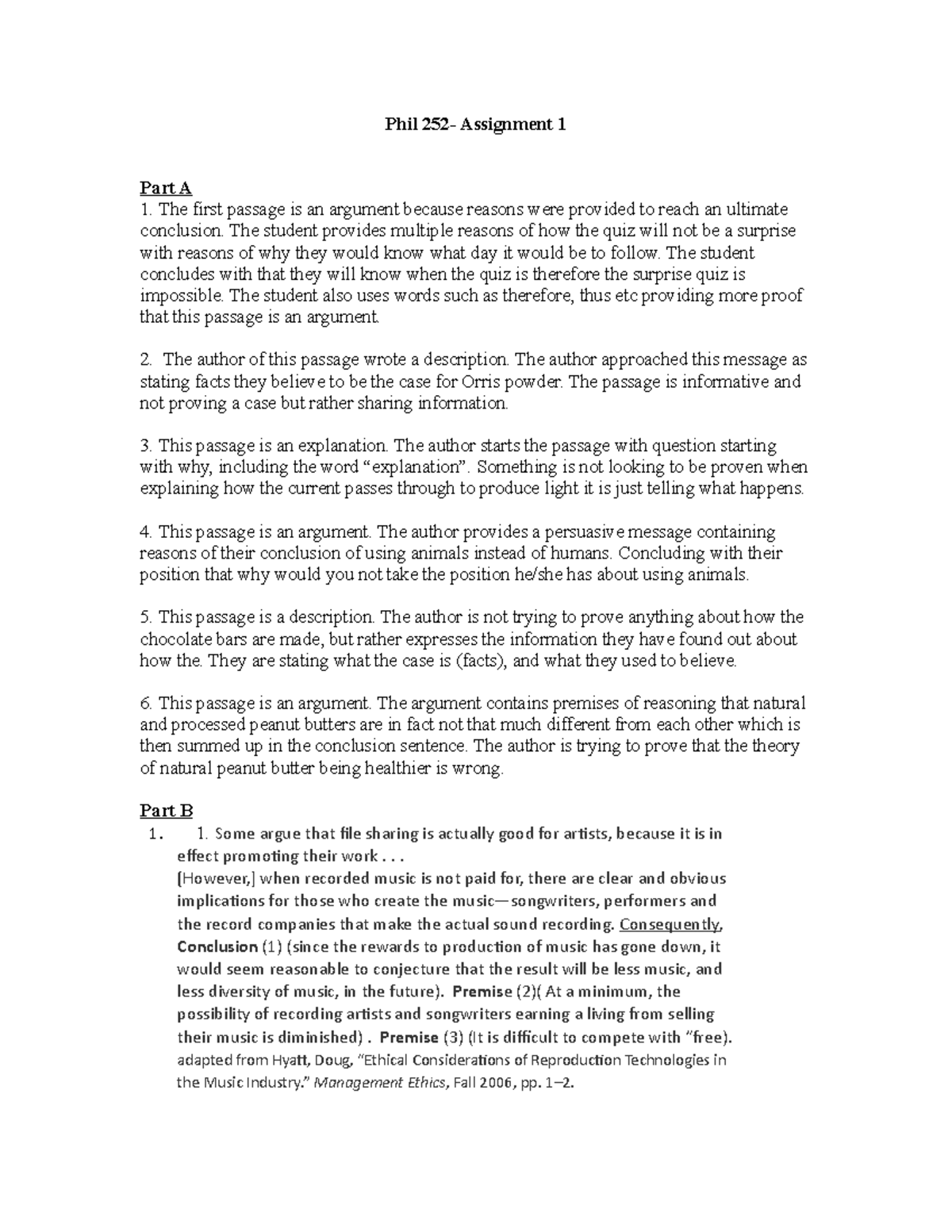 Assign 1 Example - Phil 252- Assignment 1 Part A The first passage is ...