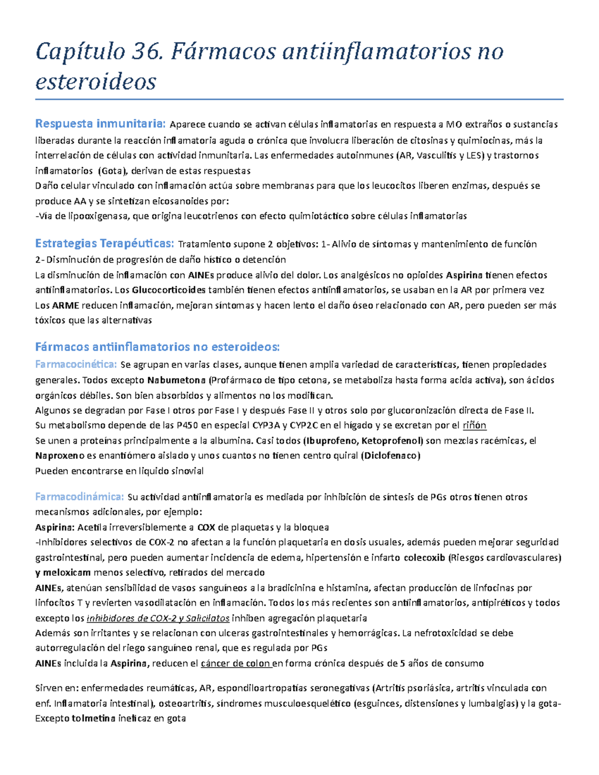 Cap 36 - Fármacos Anti-inflamatorios no Esteroideos. - Capítulo 36. Fármacos antiinflamatorios ...