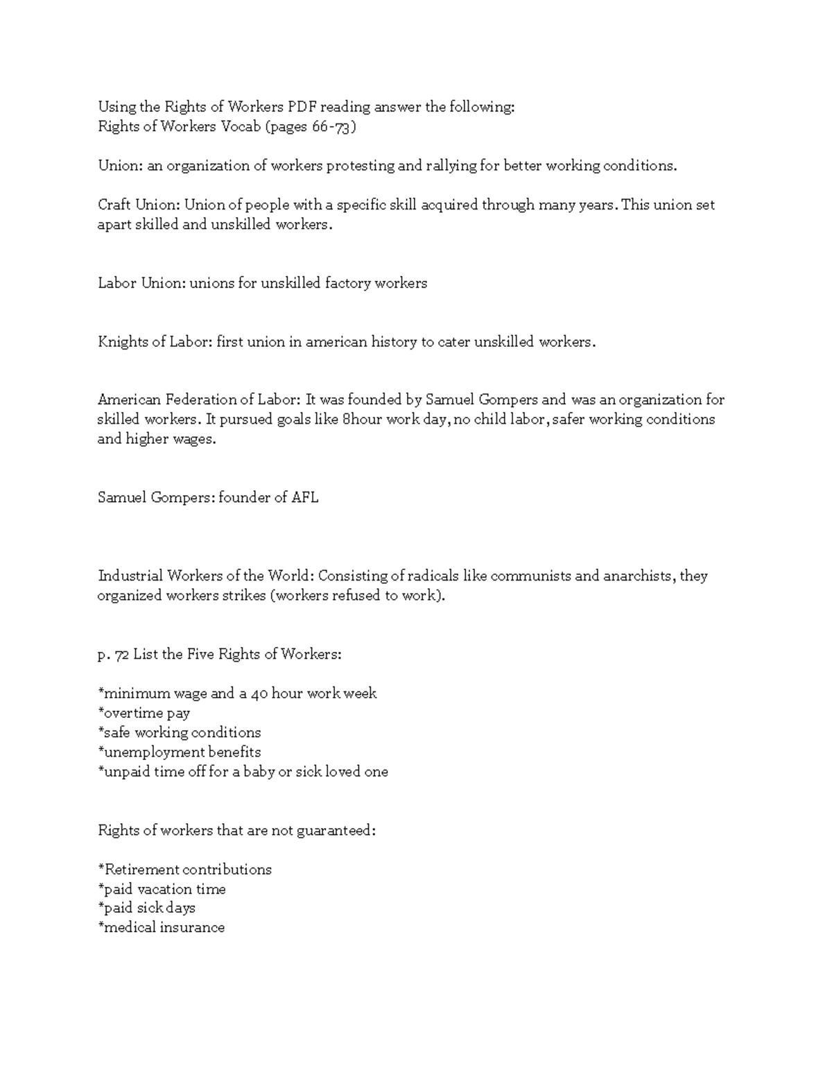 Copy of rights of workers vocab - Using the Rights of Workers PDF ...
