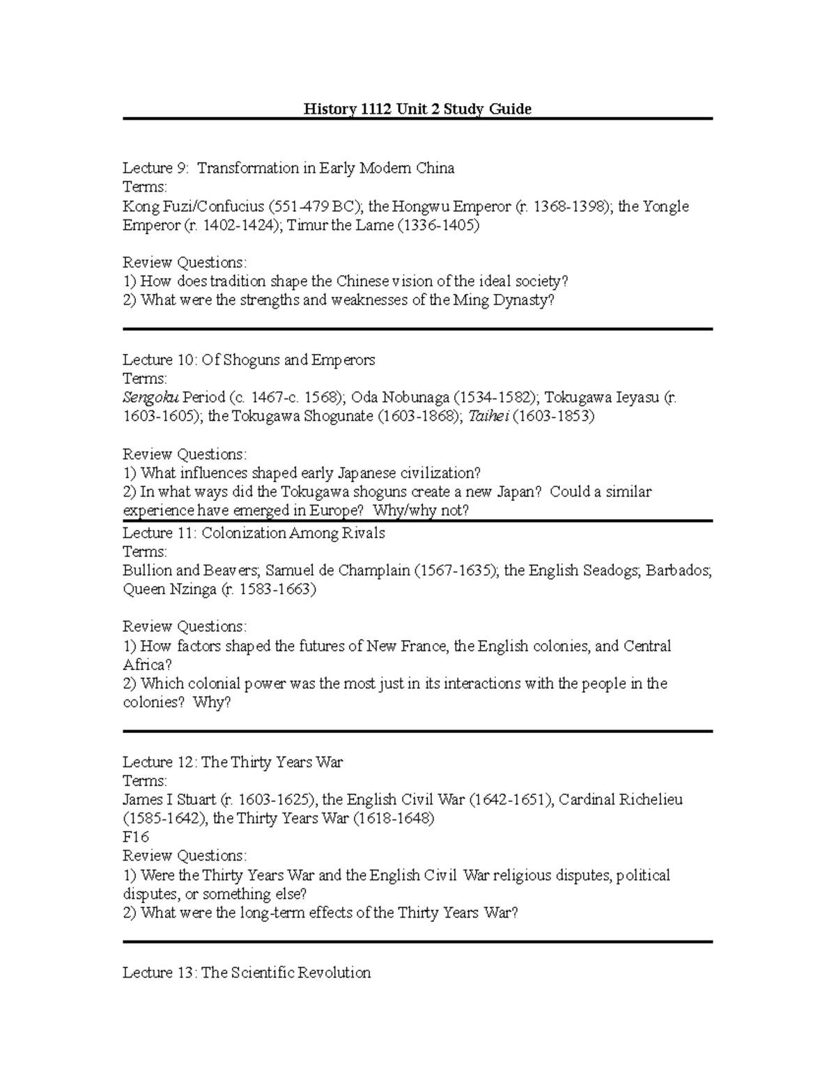 Unit 2 Study Guide Spring 2020 Revised - History 1112 Unit 2 Study ...