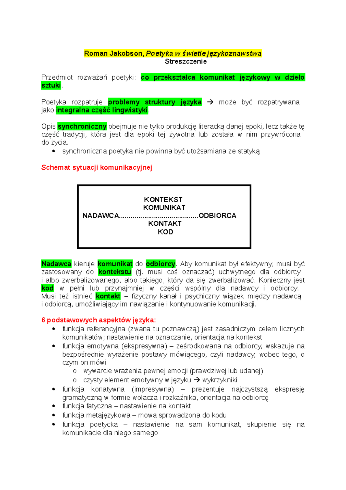 Notatek pl poetyka w swietle jezykoznawstwa - Roman Jakobson, Poetyka w świetle językoznawstwa ...