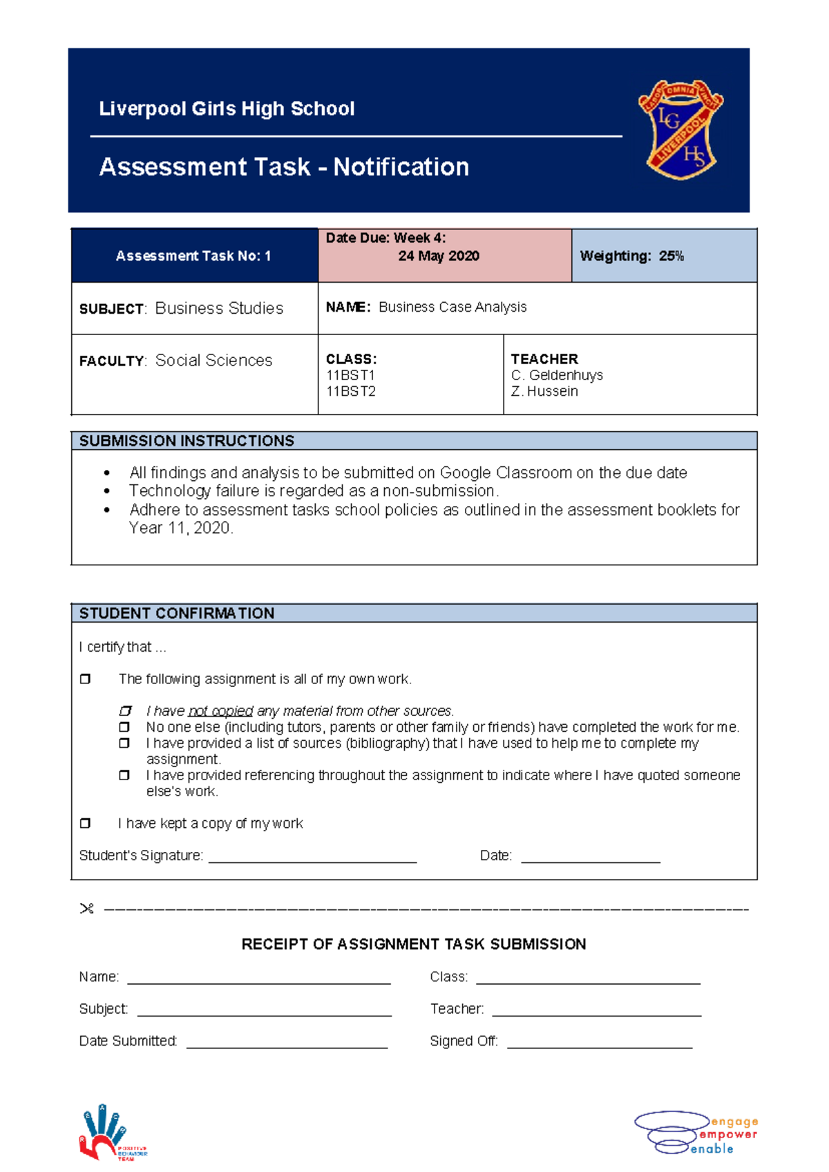 2020 Assess task 1 - notes - Liverpool Girls High School Assessment ...
