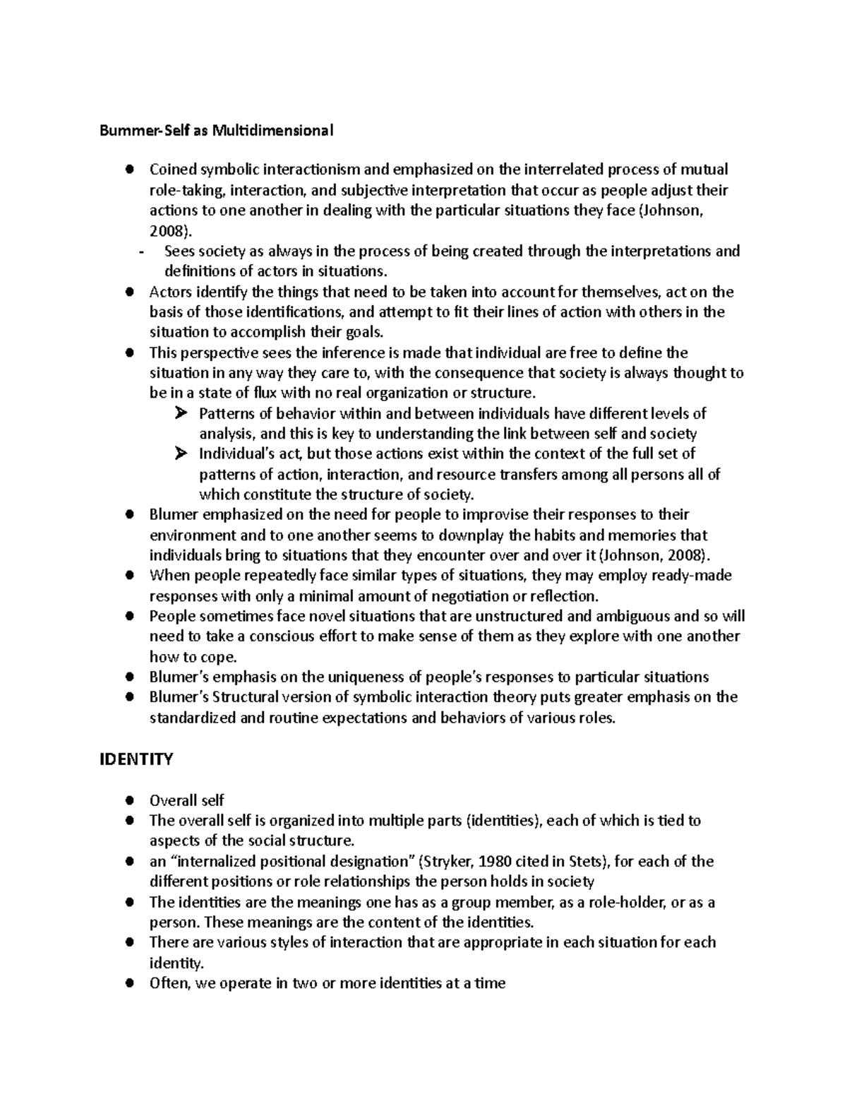 Sociological Perspective of Self- Summary Part 2 - Bummer-Self as ...