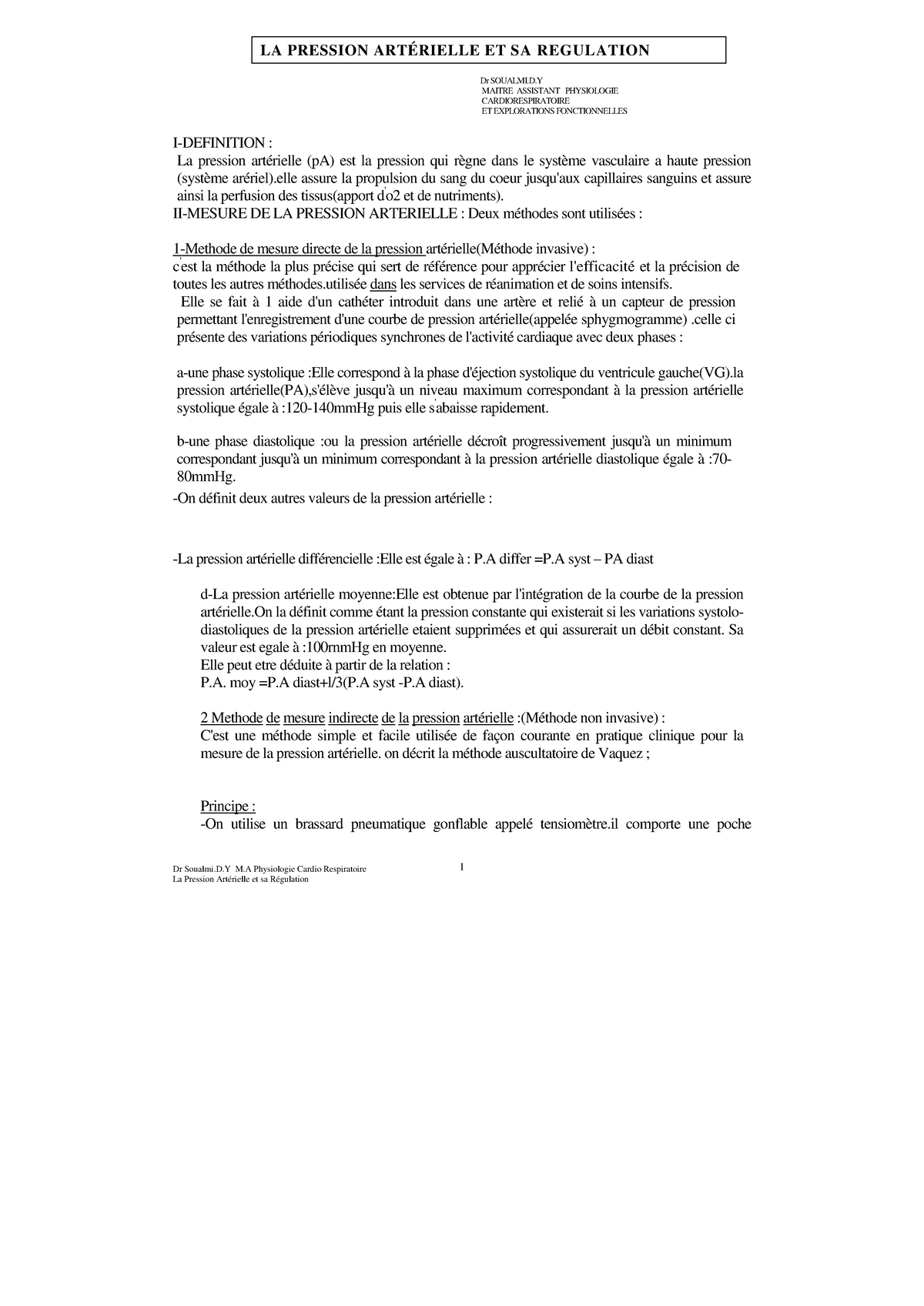 C4 la pression arterielle et sa regulation - Dr Soualmi.D M Physiologie ...