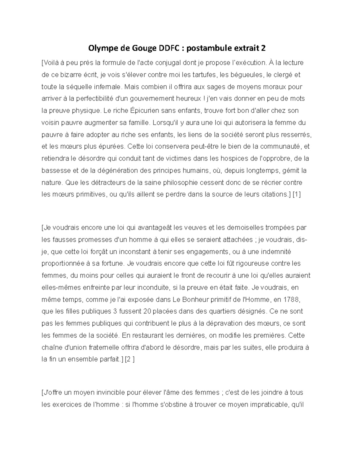 Olympe de Gouge DDFC - À la lecture de ce bizarre écrit, je vois s'élever contre moi les ...