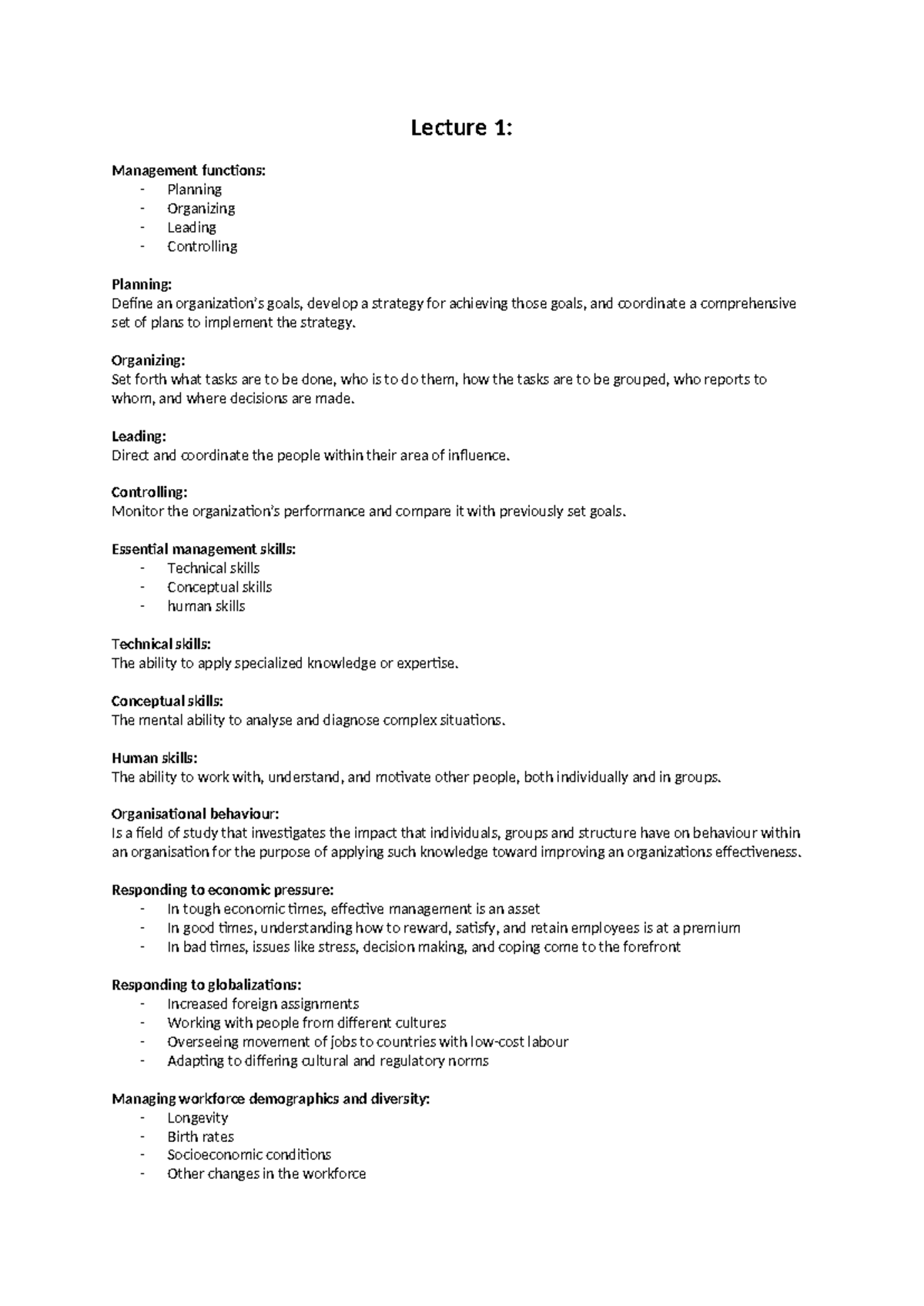 Lecture 1 (new) - Lecture 1: Management functions: - Planning ...