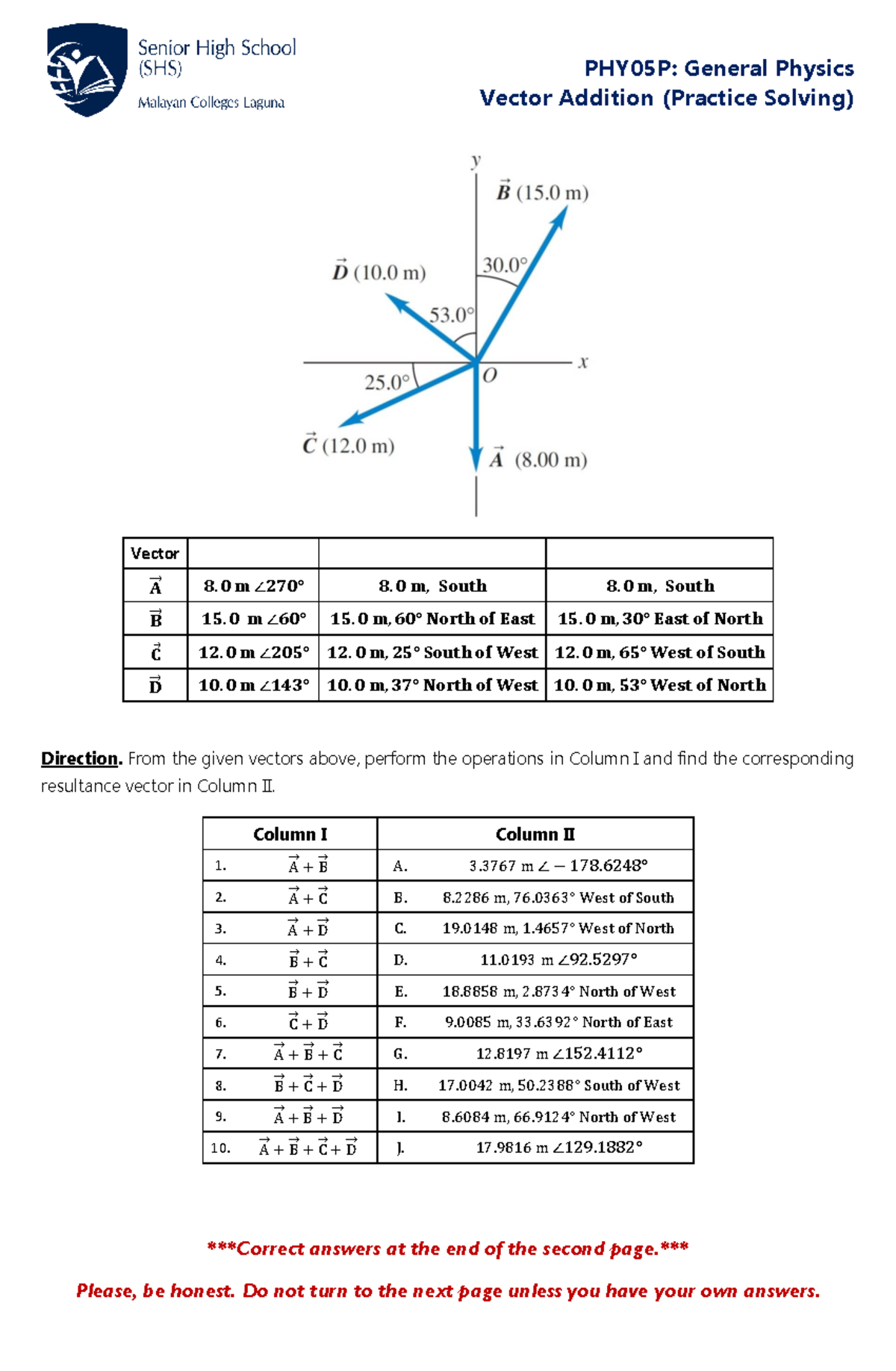 Formative Assessment Vector Addition V3 - PHY05P: General Physics ...