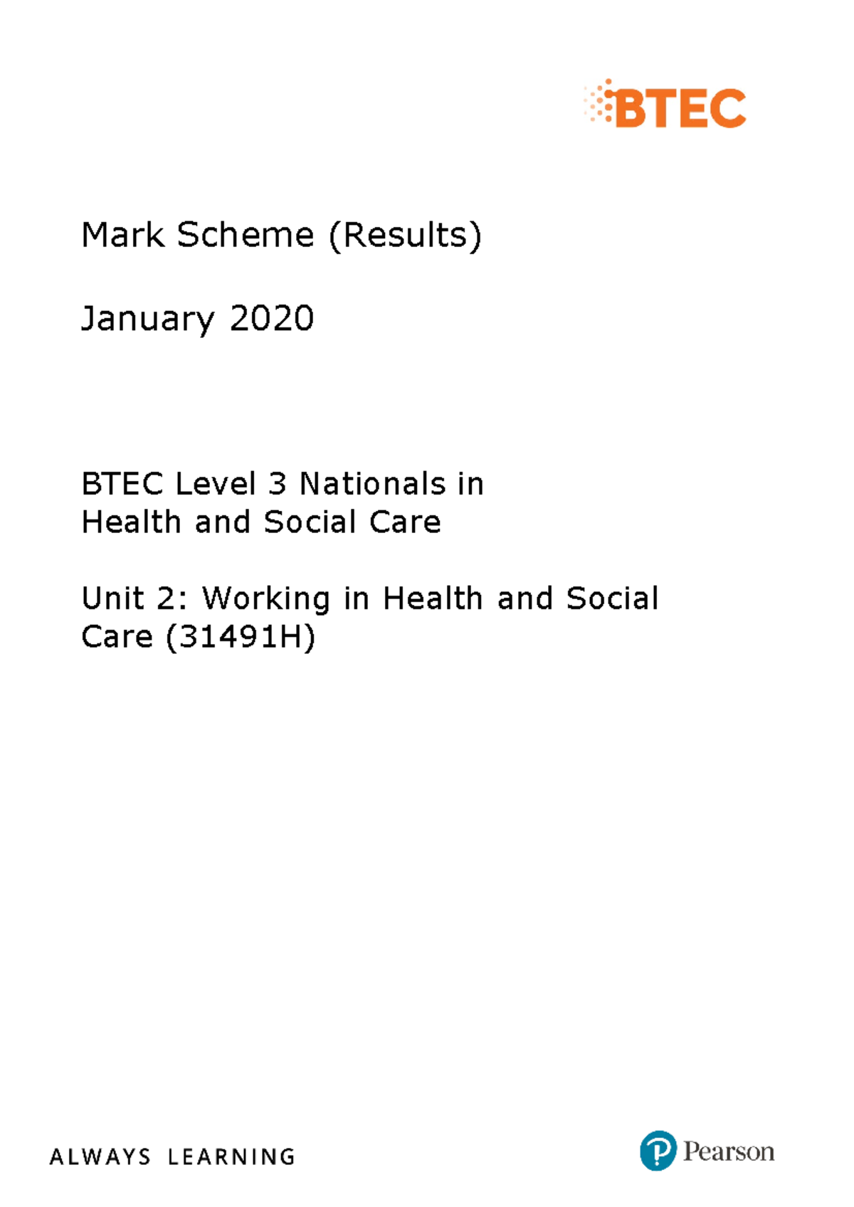 Mark scheme - Unit 2 - January 2020 - Mark Scheme (Results) January ...