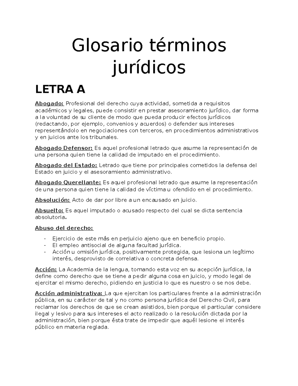 Glosario juridico en proceso - Glosario términos jurídicos LETRA A ...