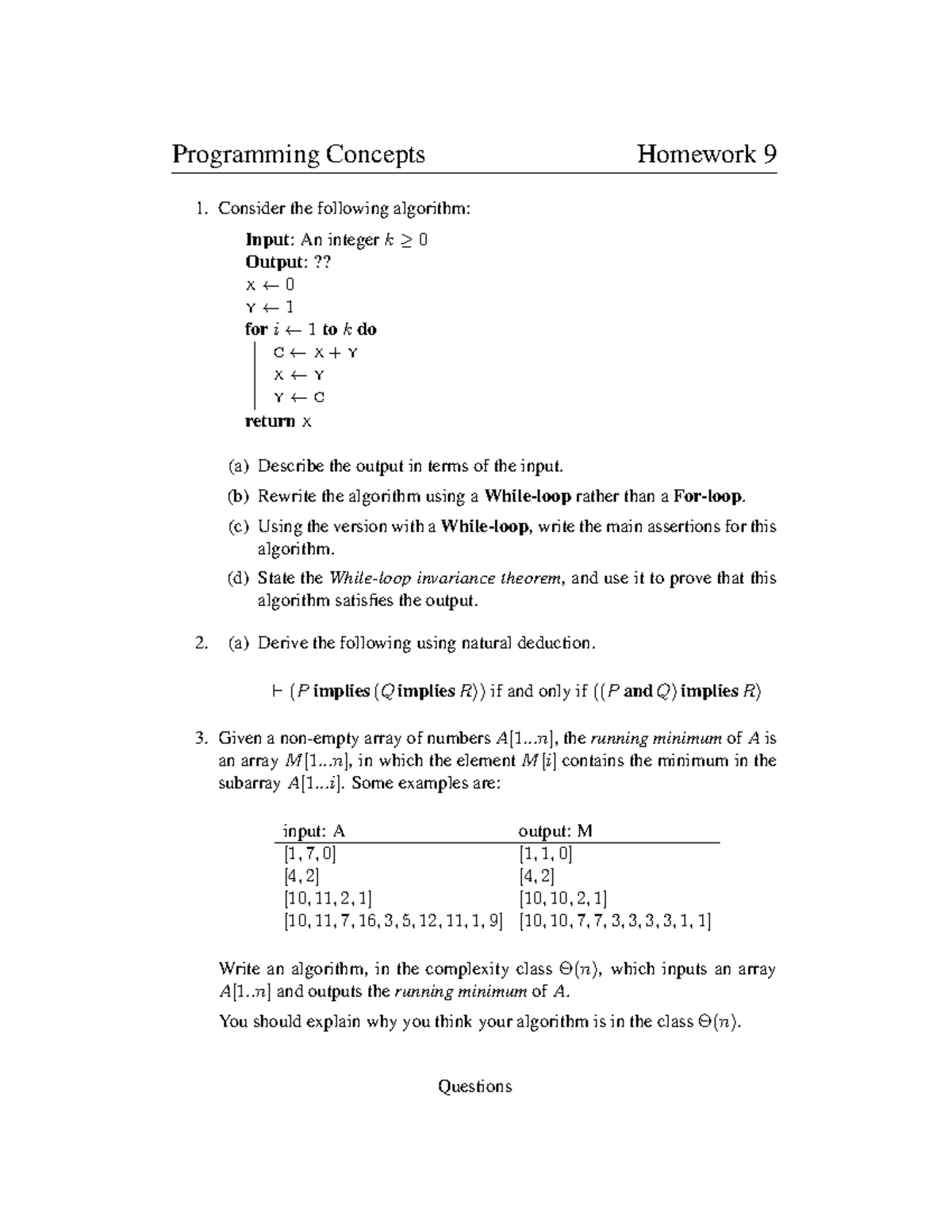 Homework Sheet 9 Question Set Programming Concepts Homework 9 Consider The Following