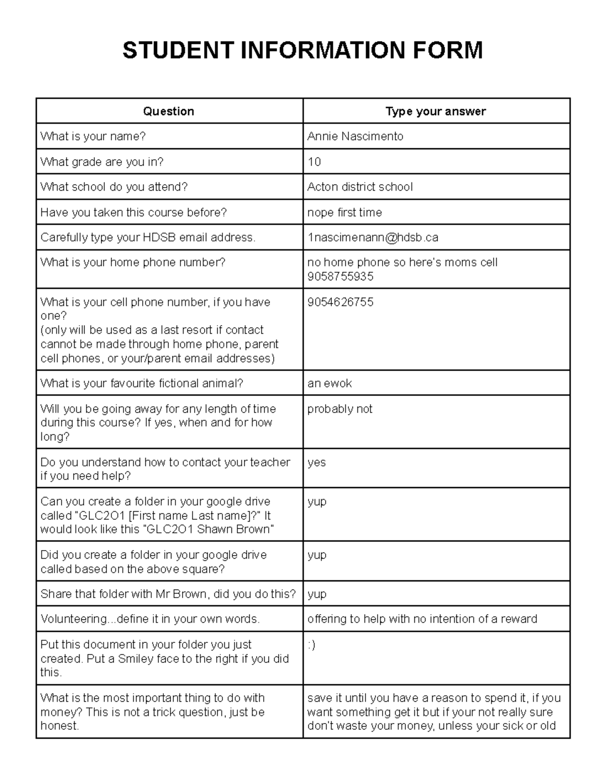 Copy of 01 Activity: Student Information Sheet - STUDENT INFORMATION ...