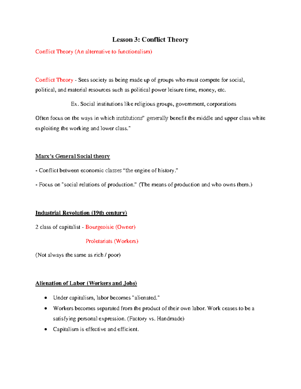 Sociology Lesson 3 - Conflict Theory - Lesson 3: Conflict Theory ...