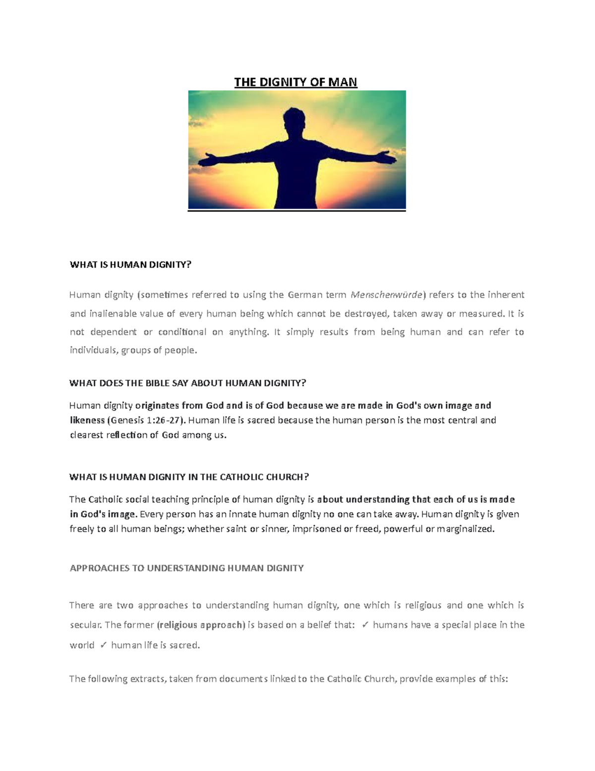 MAN+AND+HIS+ Dignity - THE DIGNITY OF MAN WHAT IS HUMAN DIGNITY? Human ...