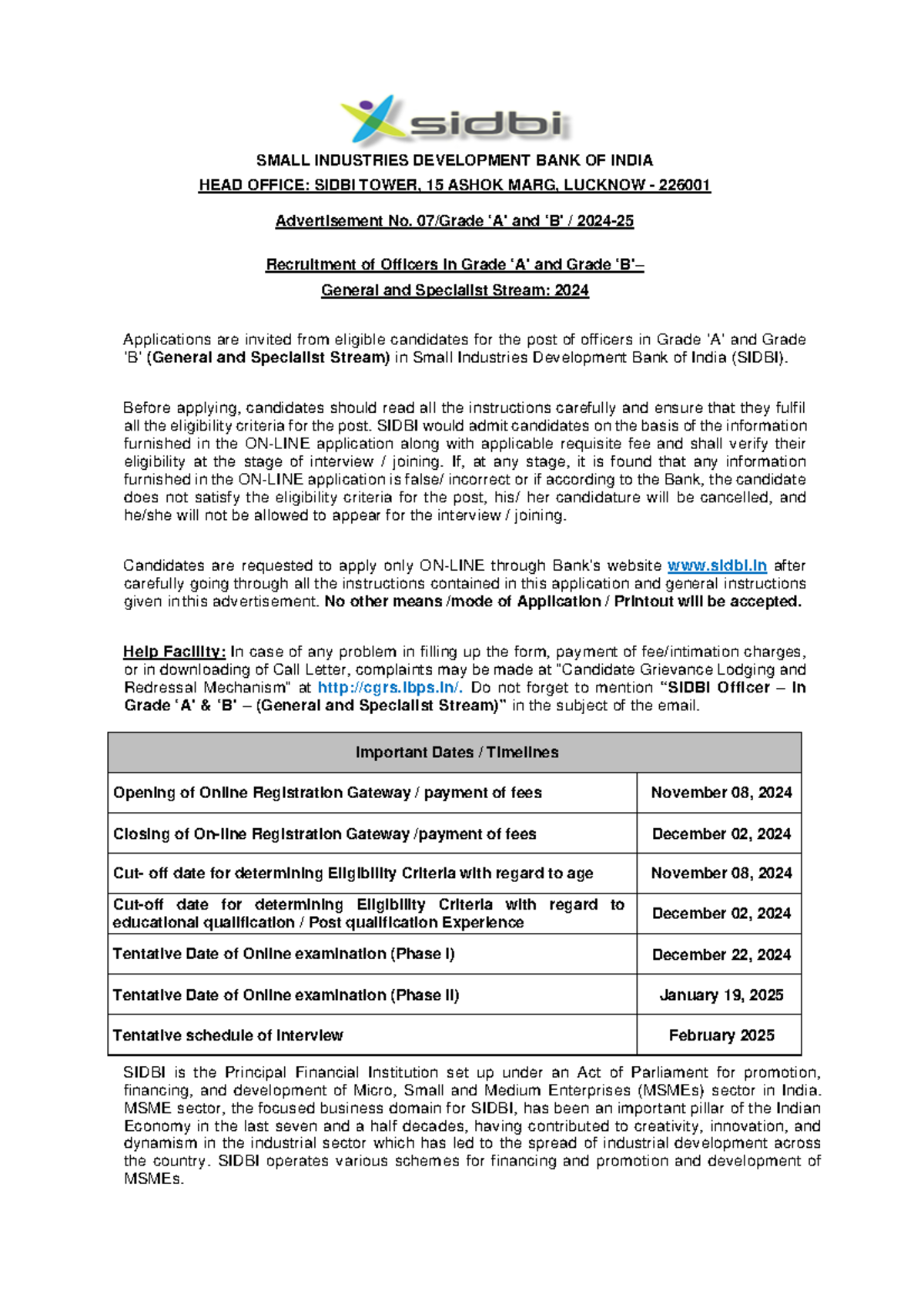 Sidbi Detailed WEB ADVT 08112024 - SMALL INDUSTRIES DEVELOPMENT BANK OF ...