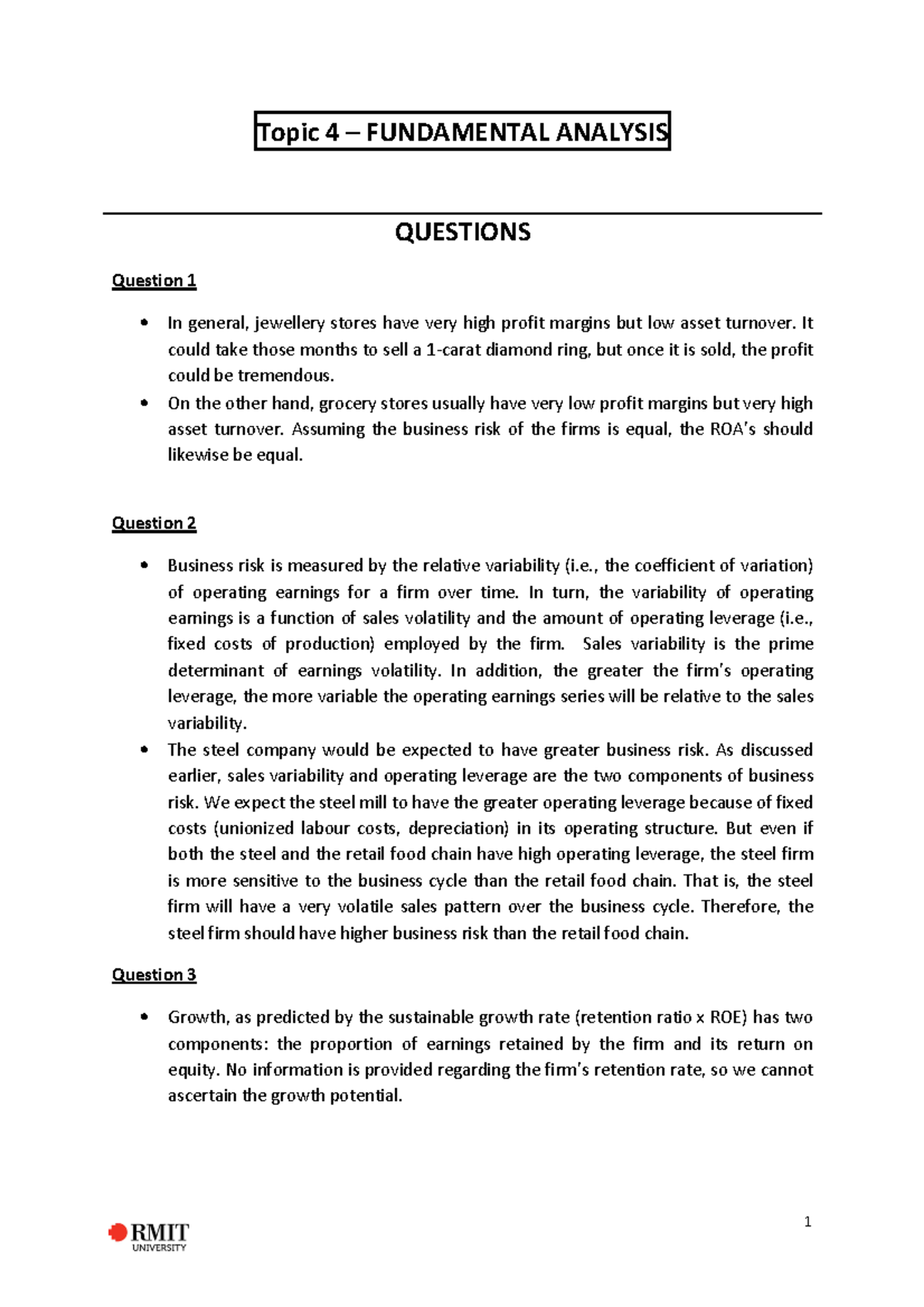 Practice Topic 5 Solutions - Topic 4 – FUNDAMENTAL ANALYSIS QUESTIONS ...