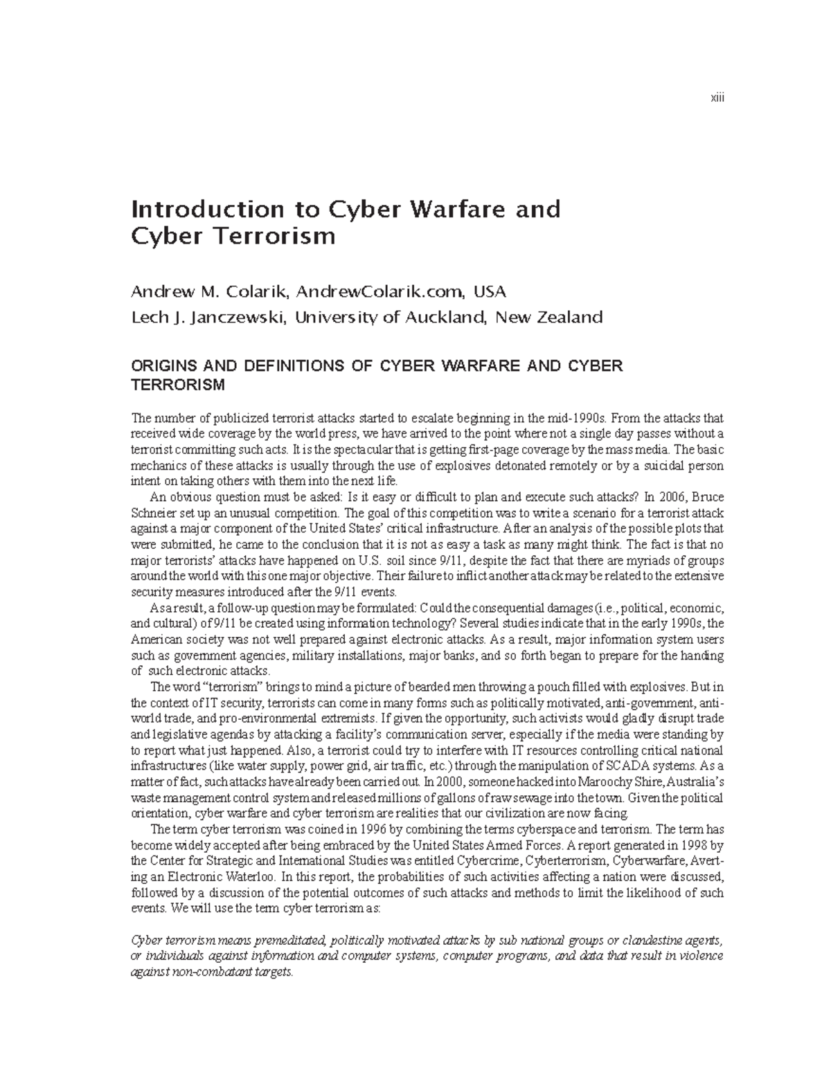 Introduction to cyber warfare and cyber terrorism - xiii Introduction ...