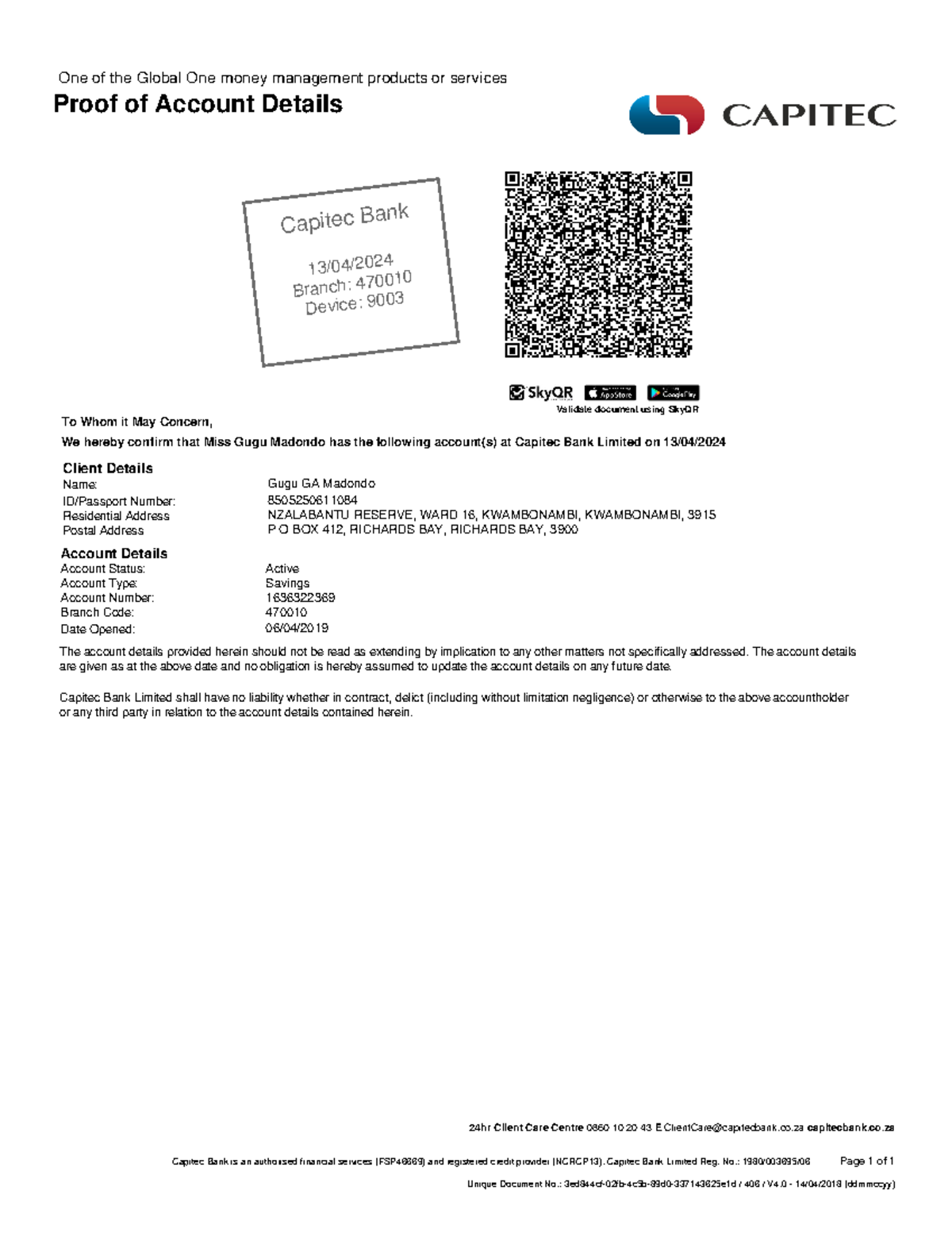 Account Details - 24hr Client Care Centre 0860 10 20 43 E ClientCare ...