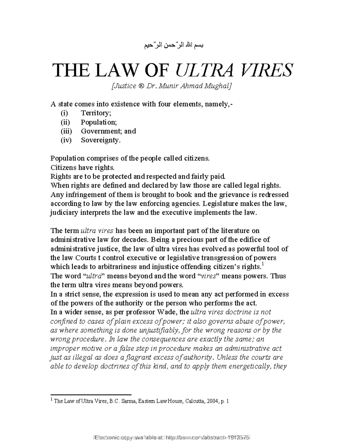 The doctrine of ultra-vires - Electronic copy available at: ssrn ...