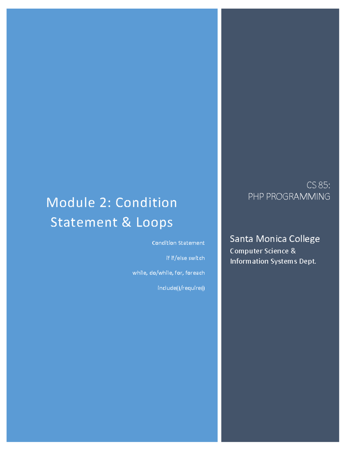 Module 2-Control Sttm - Module 2: Condition Statement & Loops - Studocu