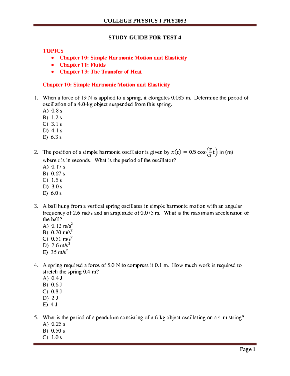 College physics 22 - notes - STUDY GUIDE FOR TEST 4 TOPICS Chapter 10 ...