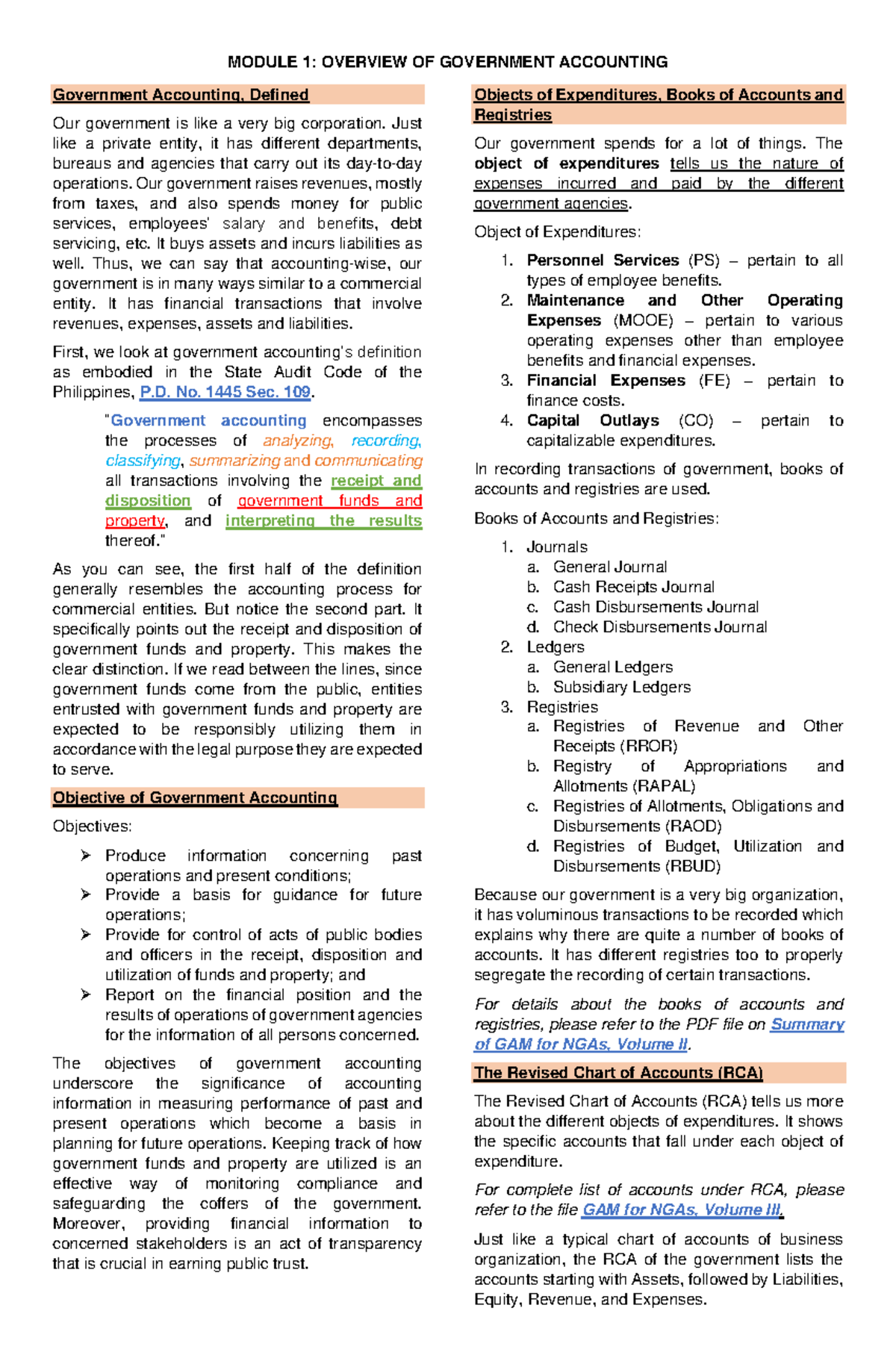 Module 1 - Overview to Government Accounting - MODULE 1: OVERVIEW OF ...