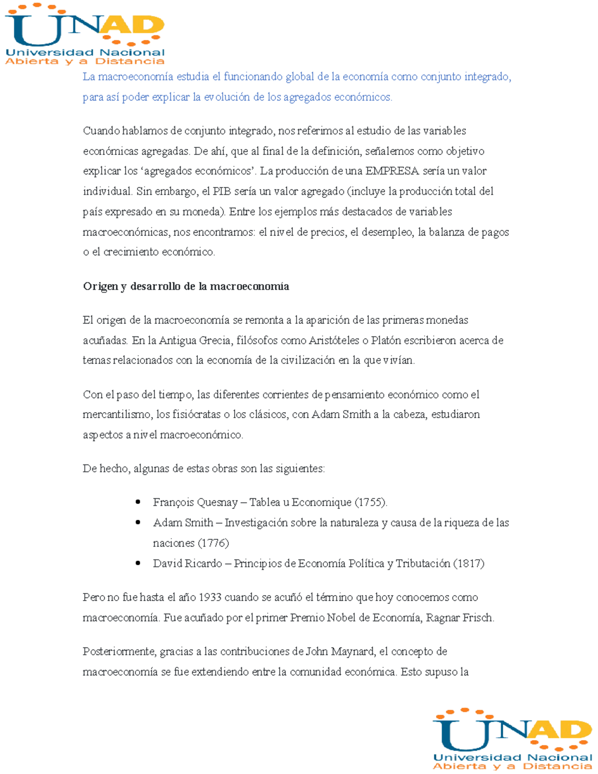 Lectura comprensivadel documento Qué es la macroeconomía - La macroeconomía estudia el ...