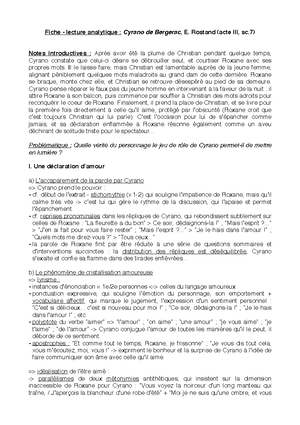Commentaire Cyrano Acte IIIScene 10 - Commentaire composé : Acte III, scène X, Cyrano de ...