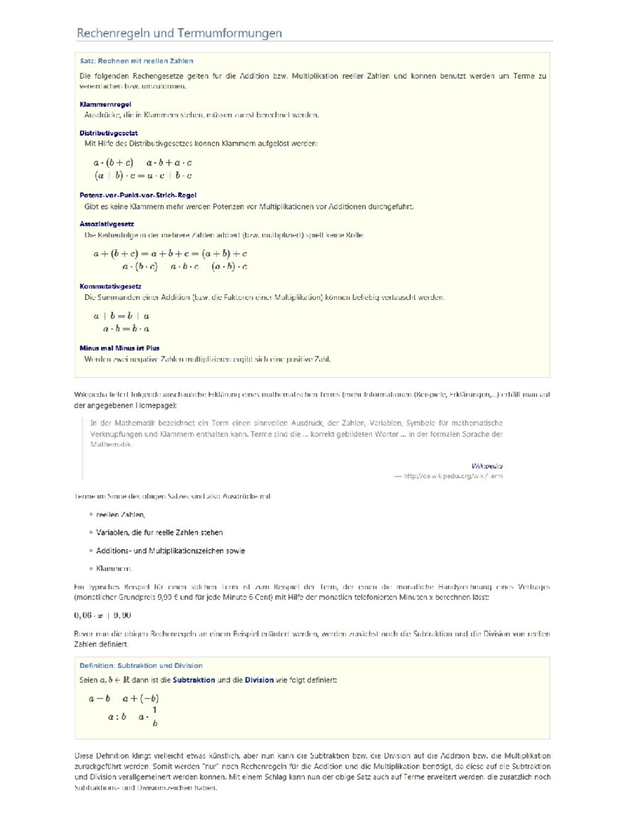 Vorkurs Mathe Block 1-2 Rechenregeln Termumformungen 01 Lernmodul - Mathematik - Studocu
