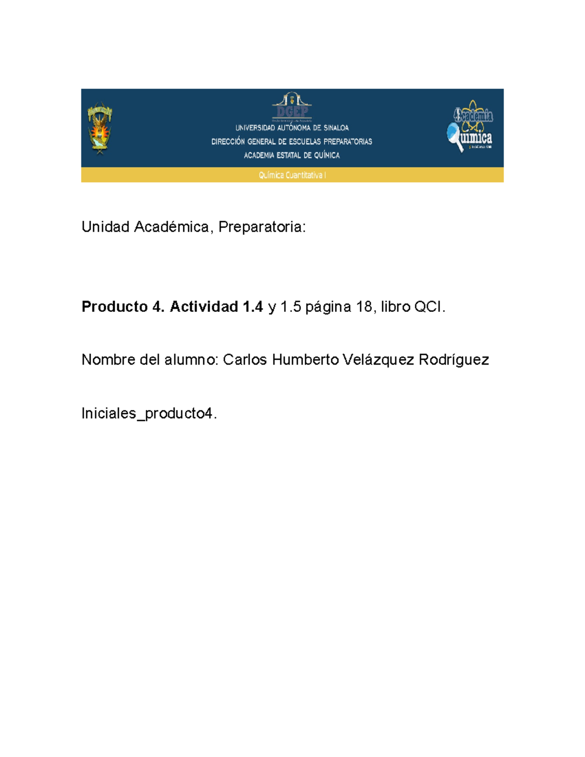 CHVR Producto 4QC - Semana de química - Química cuantitativa - Unidad ...