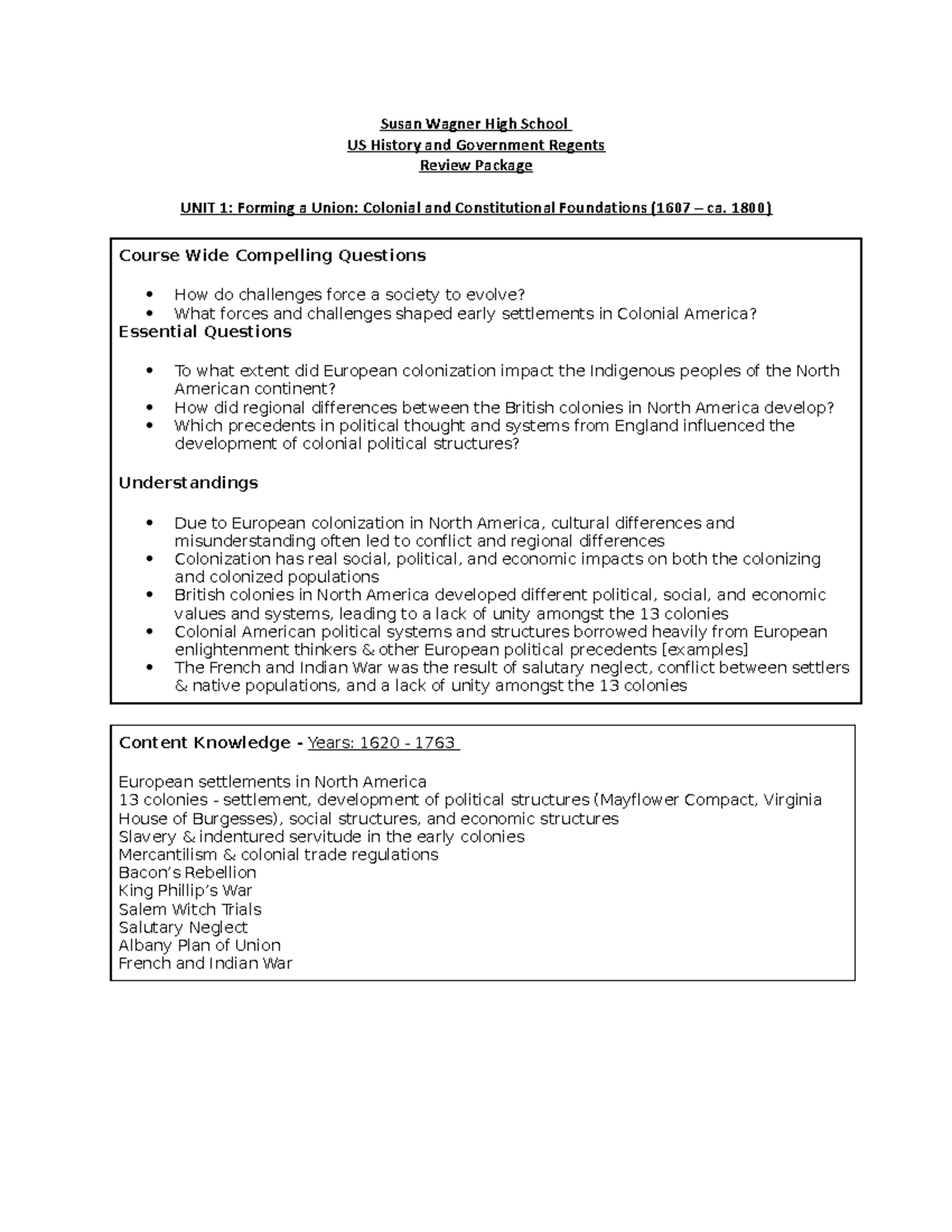 UNIT 1 Forming a Union Colonial and Constitutional Foundations 1607 ...