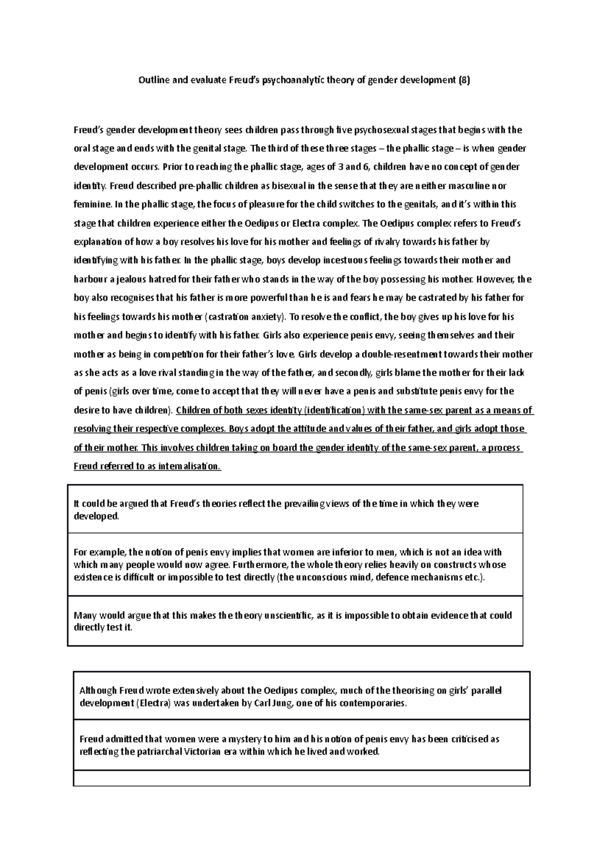 Freud's theory 8 marker - Outline and evaluate Freud’s psychoanalytic ...